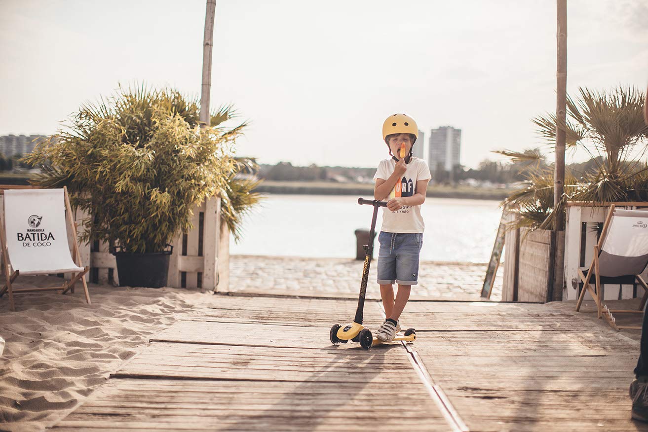 Scoot and Ride - Matte Finish Kid's Helmet with Adjustable Straps (Lemon, Small-Medium) - Includes LED Safety Light and Soft Fleece Padding for Extra Protection