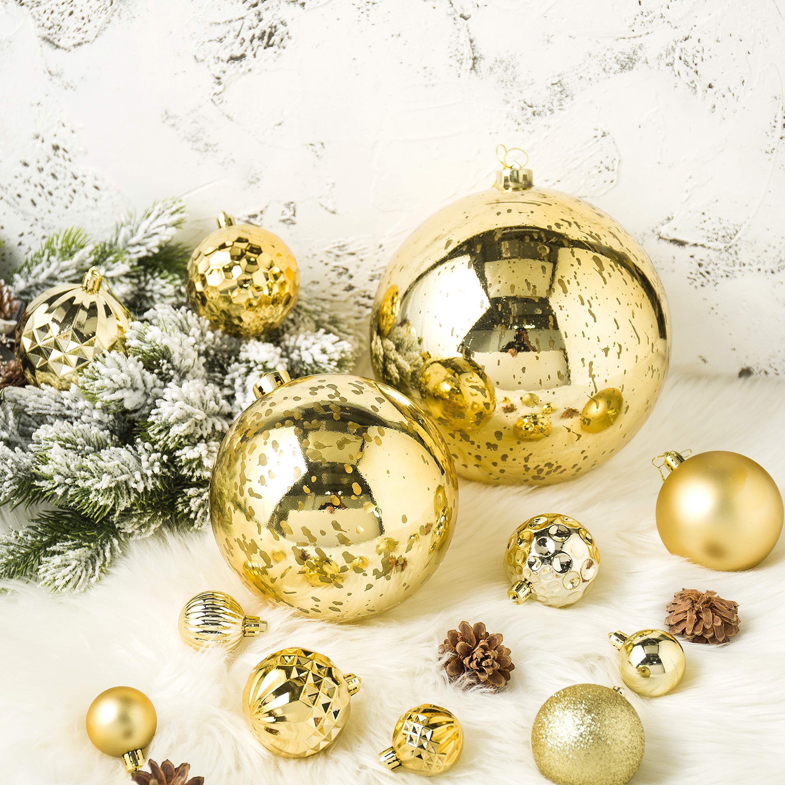 Sunshine 2 Pcs 6” Large Shiny Christmas Ball Ornaments,Giant Hanging Christmas Tree Ornament Decorations for Holiday, Extra Large Shatterproof Retro Mercury Balls Set(6inch, Gold)