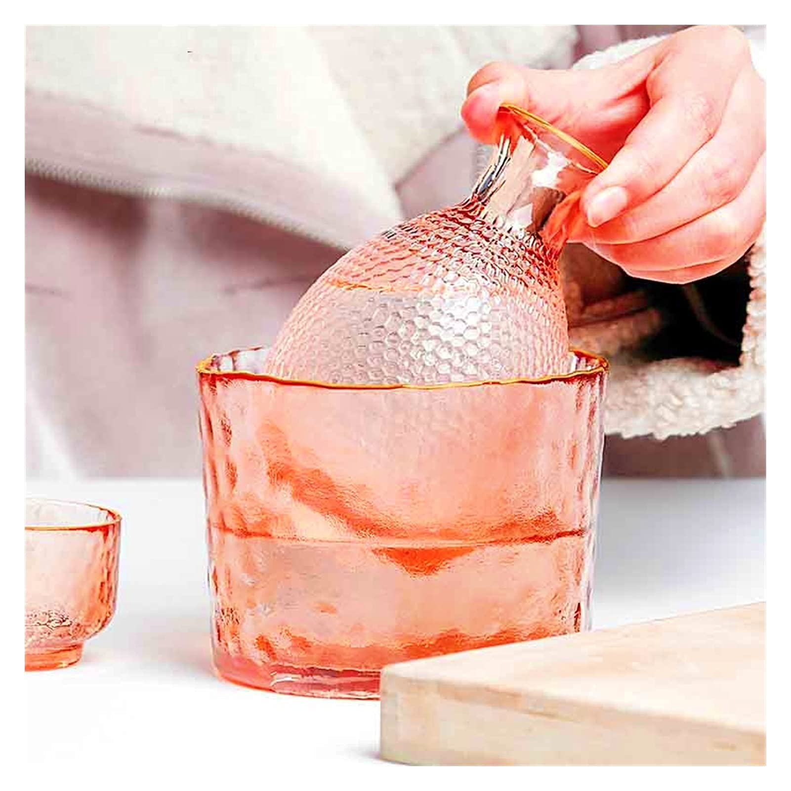 WYBW Japanese Sake Set Plum Wine Glass Fruit Jug Creative Amber Hammered Glass Jug Phnom Penh Glass Whiskey Cup Birthday Gift Party Decoration/Gilded 1Pot 2Cups