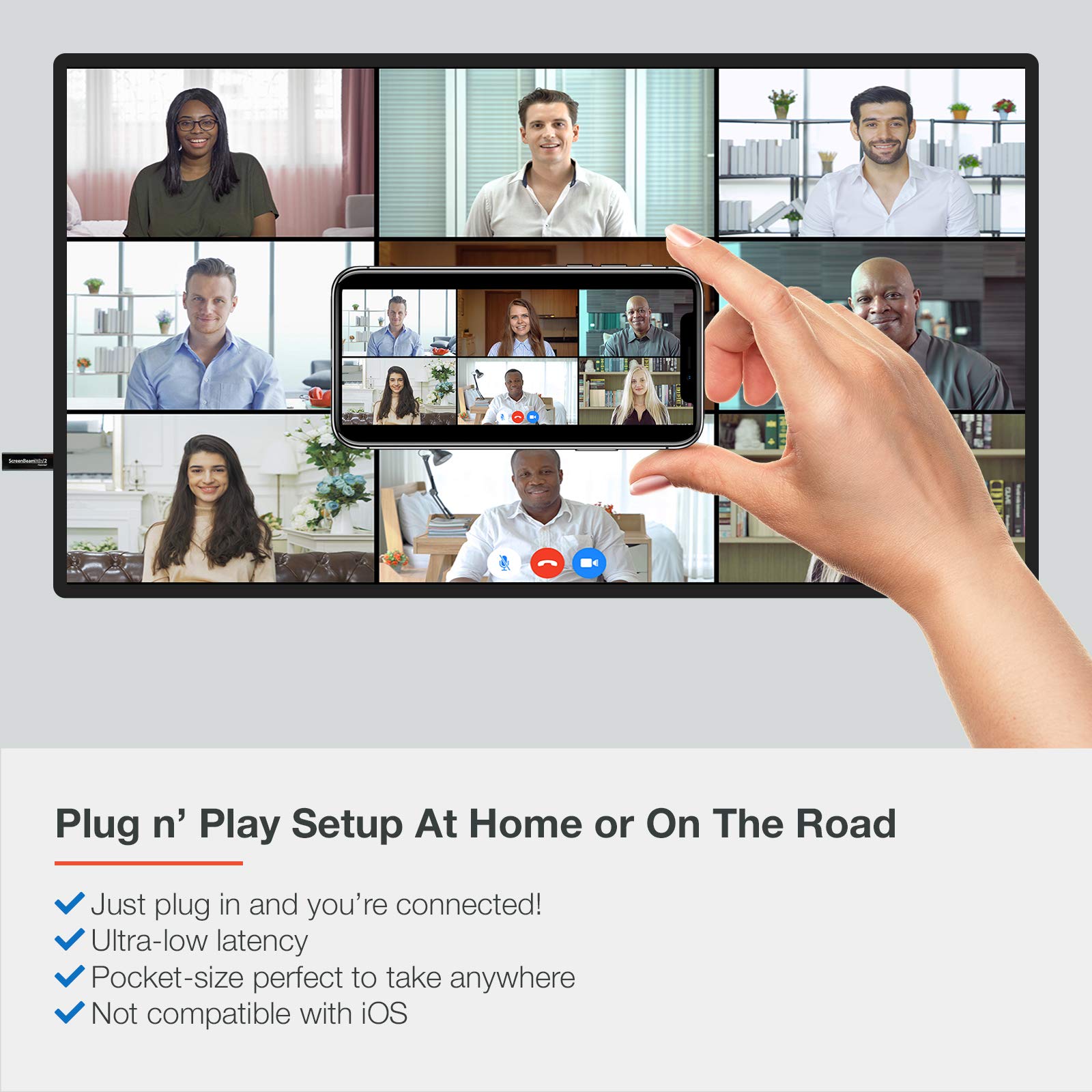 ScreenBeam Mini2 Mobile Wireless Display Adapter with Miracast (SBWD60MBL01) - Mirror Phone Screen to HDTV, HDMI Connector, No Apps Required, Supports Select Microsoft & Android Devices
