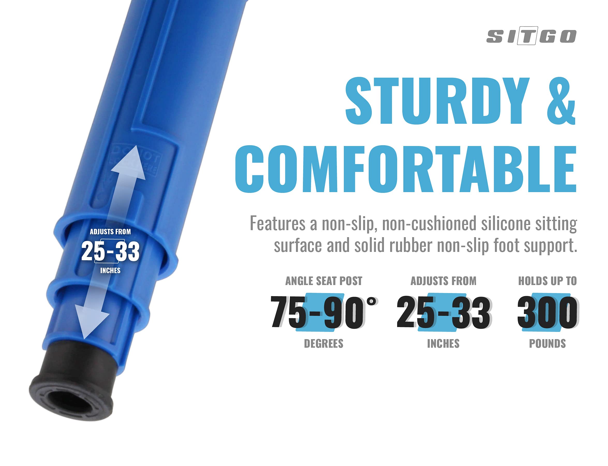 SITGO Portable Travel Stool - A Compact Collapsible Stool with a Telescoping Neck to Adjust Seating Height & Supports Up to 300lbs - Perfect Folding Stool for Festivals, Travel, and Office - Blue