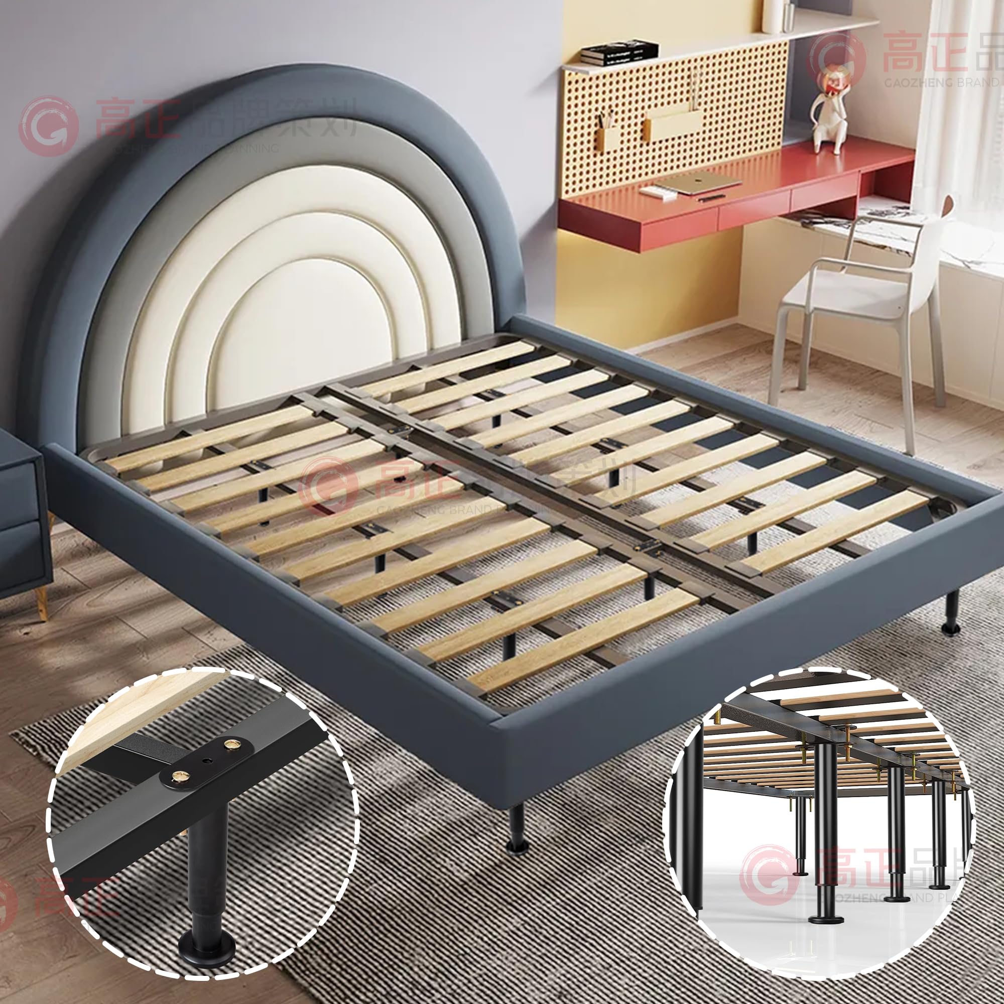 Set Of 4 Adjustable Bed Legs Replacement, Upgrade Under Bed Support Leg With Wider Base, Heavy Metal Bed Frame Center Support Legs For Platform Bed, Height 7" To 12.6" Bed Legs For Adjustable Bed Base