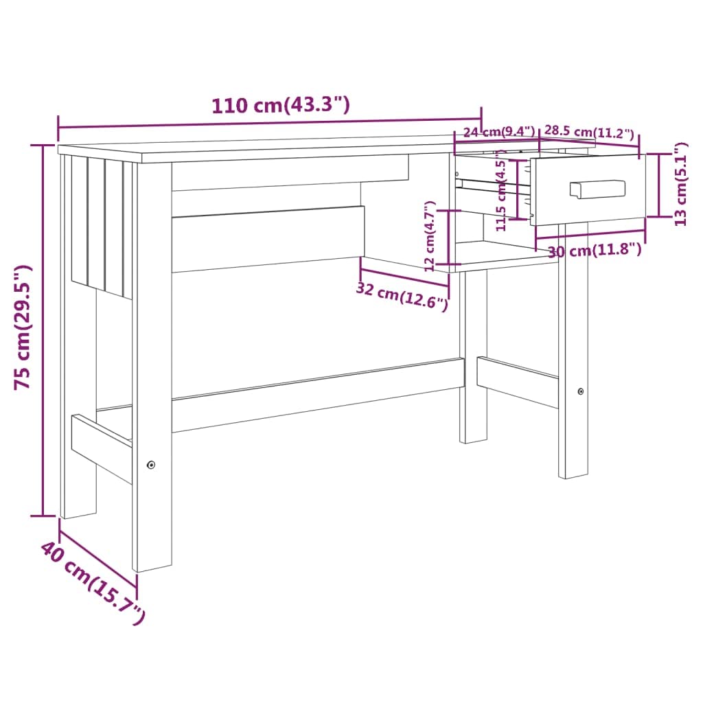 SunshineFace Computer Desk with Drawers, Office Desk with a Drawer and an Open Compartment, Writing Desk, Solid Wood Pine Study Table Makeup Vanity Console Table, Grey