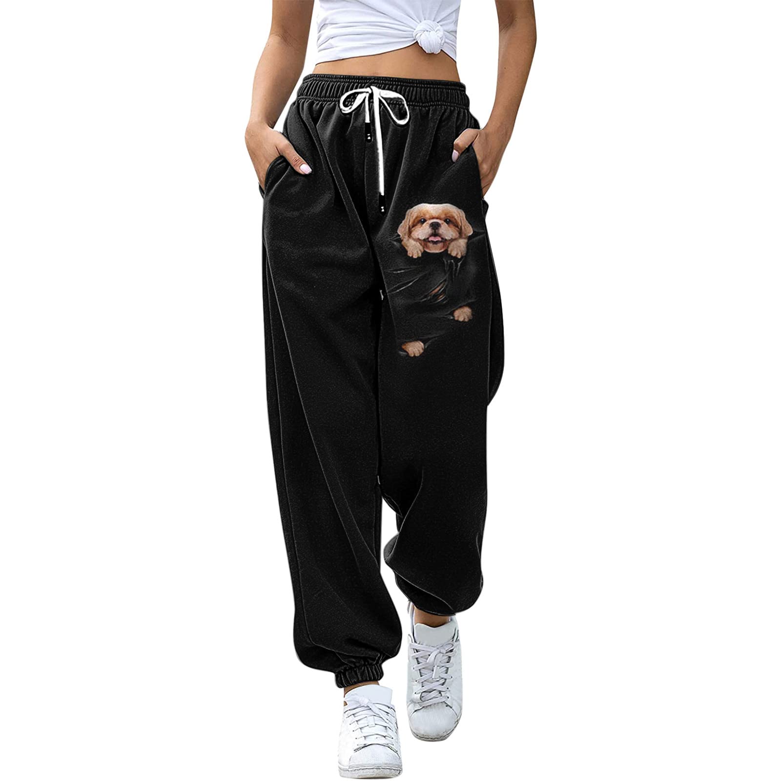 Womens Joggers, Womens Plus Size Pants Pull On Womens Casual Elastic Waist Solid Comfy Jogging Jogger Pants with Pockets