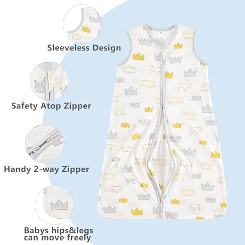 TILLYOU Sleep Sack 2 Pack - Baby Wearable Blanket with 2-Way Zipper, Extra Soft Cotton Sleeveless Sleeping Bag for Infants, Gray Grown, 18-24 Months