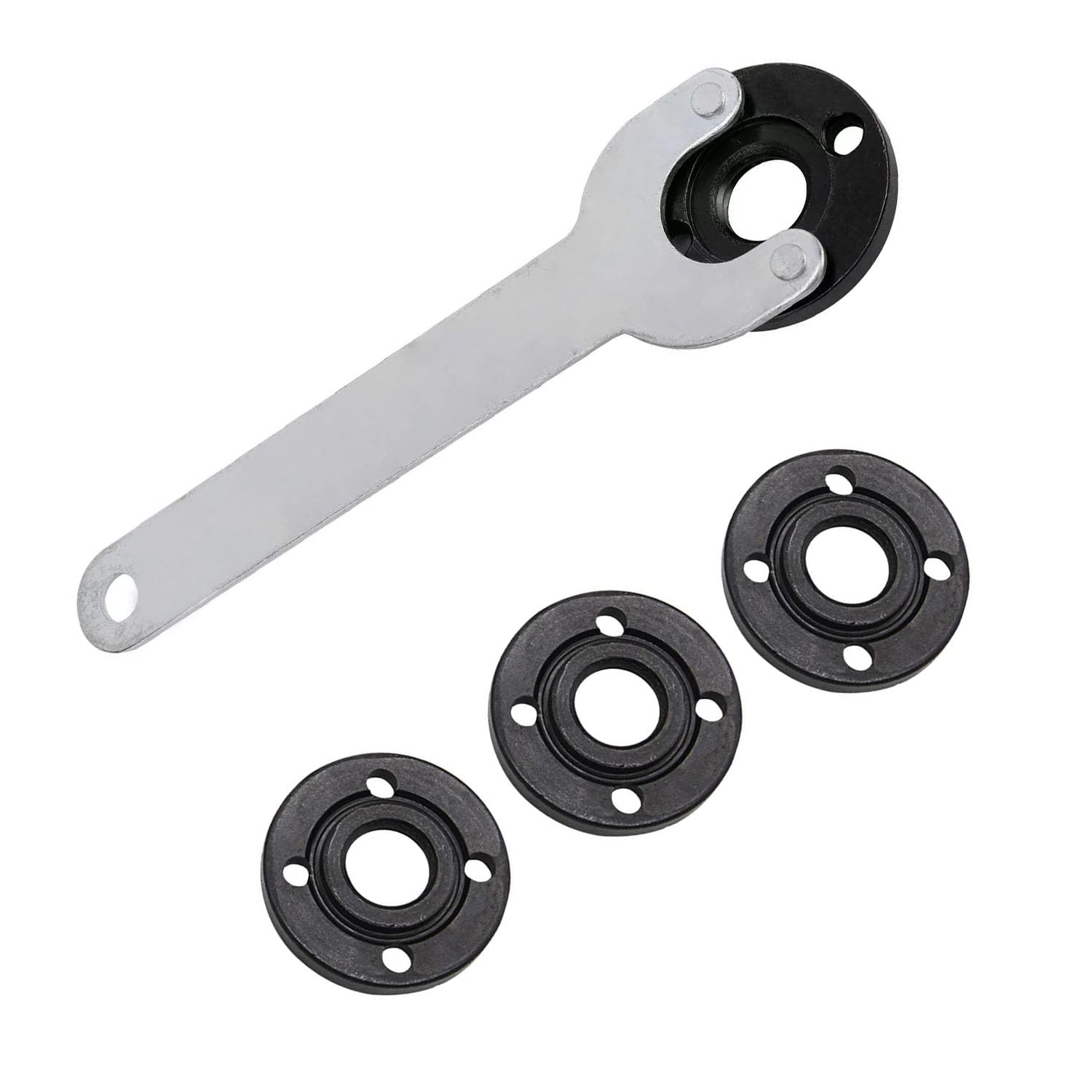 Totowood 7PCS Grinder Flange Angle Wrench Spanner Metal Lock Nut,1PCS Angle Grinder Wrench, 6PCS Flange Nuts,Compatible with Dewalt Bosch Black Decker Ryobi Makita(5/8"-11 threaded shaft)