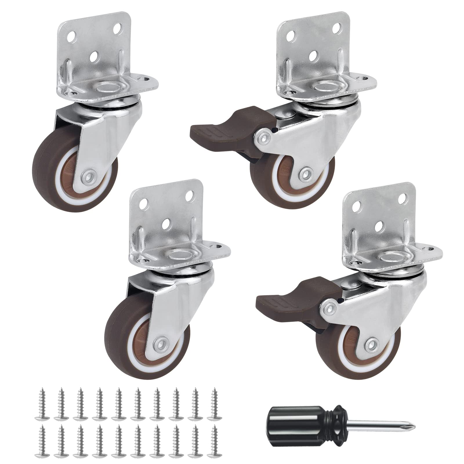 Side Mount Casters Set of 4 with Brake,1.25inch L-Shape TPR Plate Casters,Small Wheels for Furniture Wheels, Baby Bed, suitcase,Cabinet Wheels,Table Casters,Loading Capacity 150 Lbs (1.25” L-Shape)