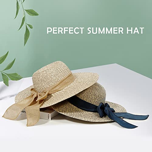 Womens Beach Straw Sun Hat: Large Ladies Foldable & Packable Floppy Hats with Wide Brim-UPF 50 UV Protection Summer Sunhat (Mixed Coffee)