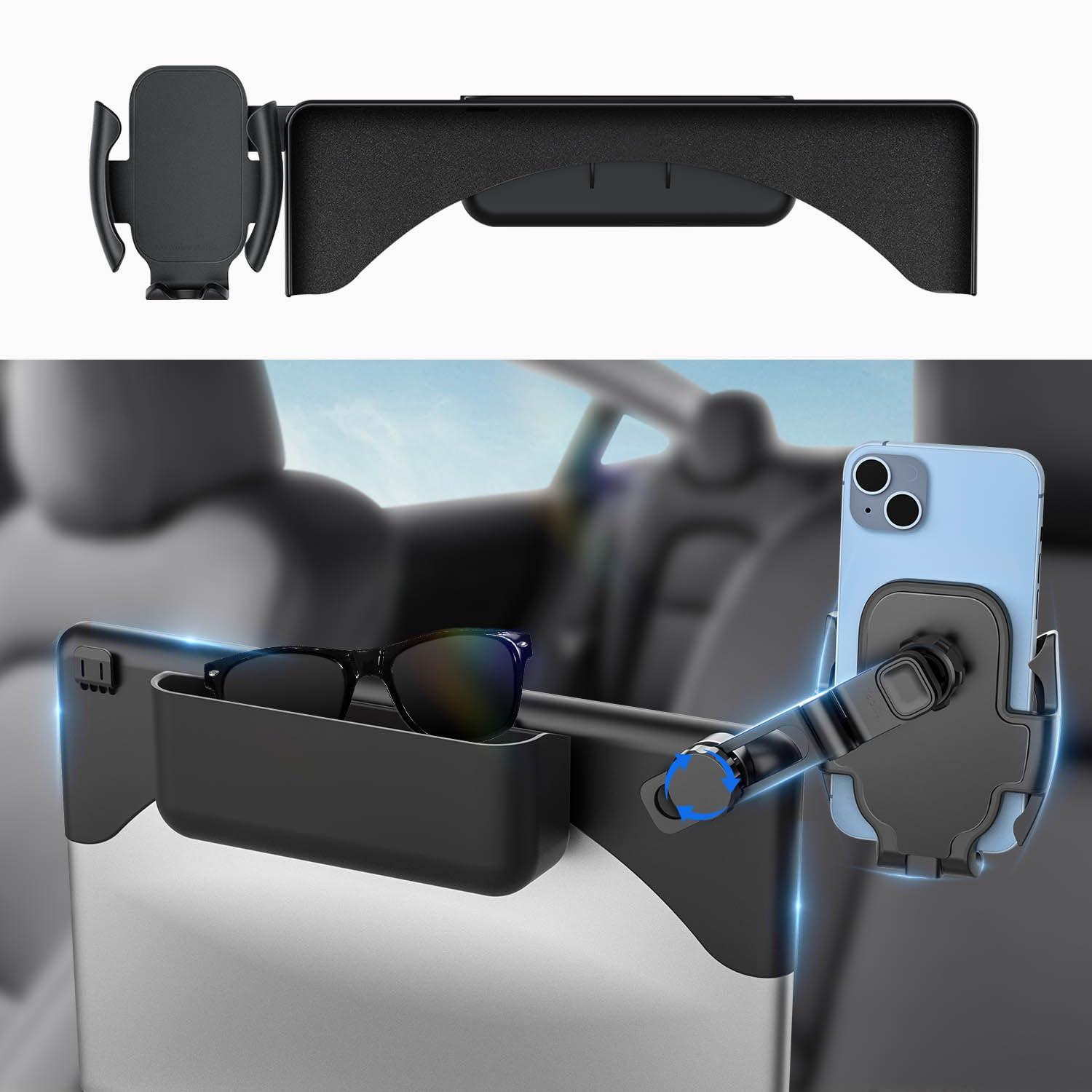 TSELLER for Tesla Model Y Model 3 Phone Holder Cell Phone Mount Silence Screen Phone Cradle Kits Adaptive for 5.5-7.0" Smartphones Accessories with Silicone Sunglasses Organizer