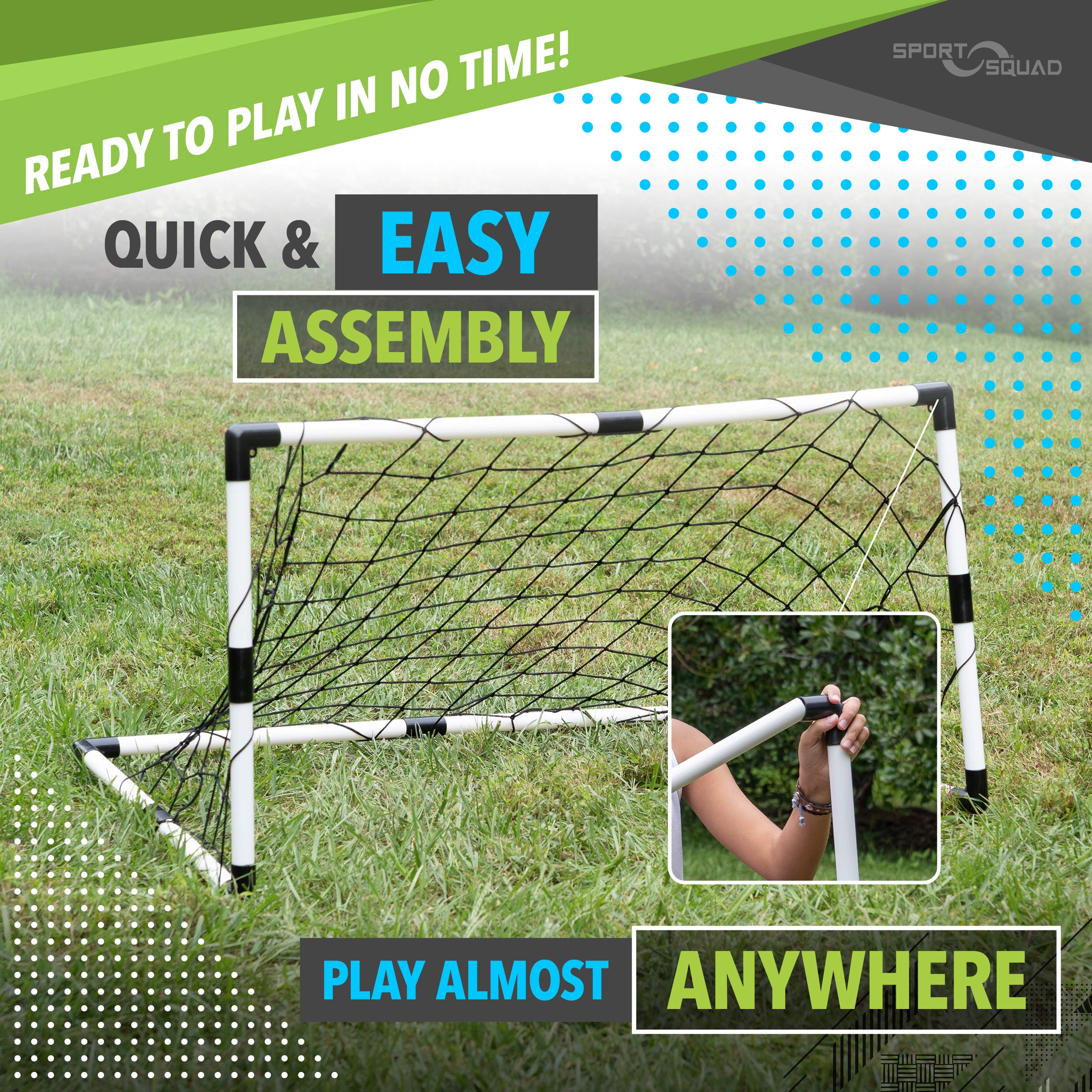 Sport Squad Mini 2-in-1 Dual Use Training Soccer Goal Net Set - Two 1.5' x 1' or One 3' x 2' - Training Soccer Goal - Easy Assembly and Compact Storage - Great for Kids