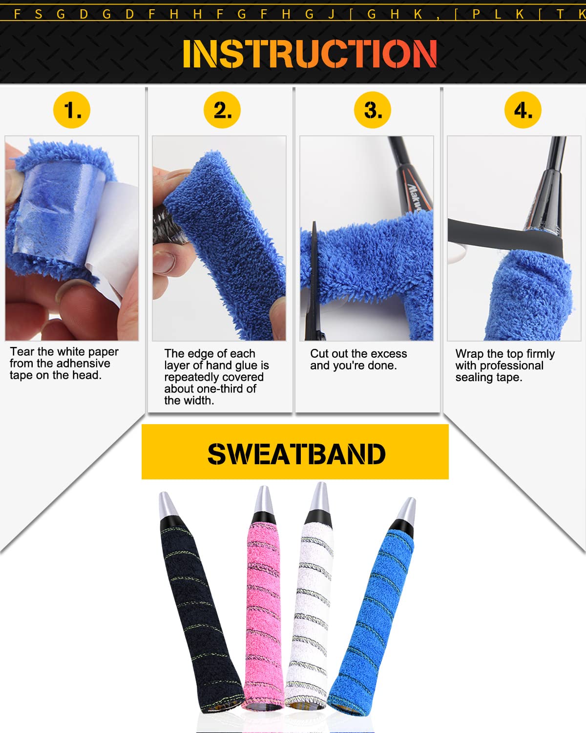 Toweling Racket Overgrip, Super Absorbent Cotton Towel, Skid Resist Absorb Sweat Grip Tape, Handles Protection for Tennis Badminton Racquetball Squash Baseball
