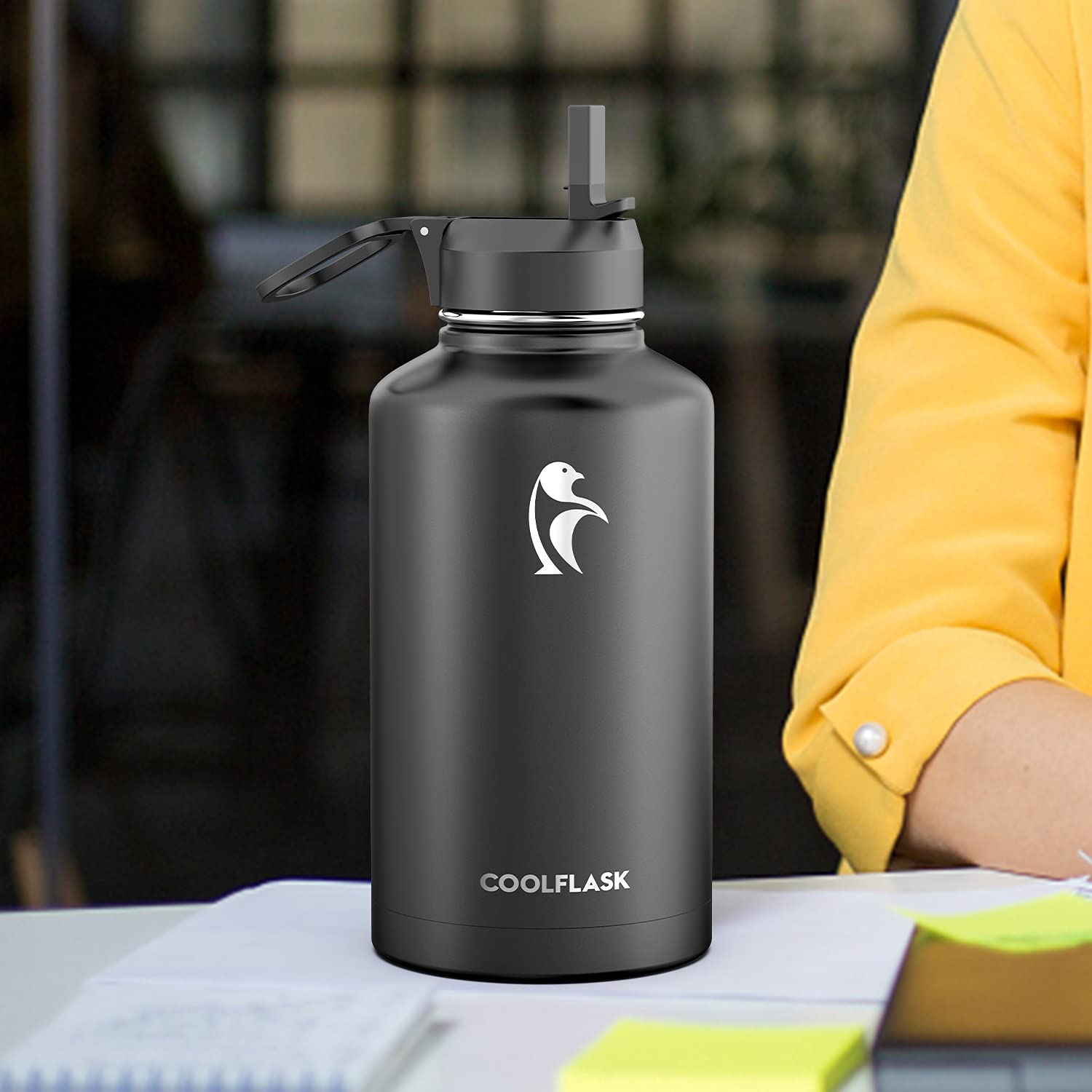 Straw Lid for 32oz, 40oz, 64oz, 87oz, 128oz Water Bottle, Insulated Flip Top Cap of 2.22β Diameter Bottles, BPA-Free Water Flask Accessories with 2 Straws and 1 Brush