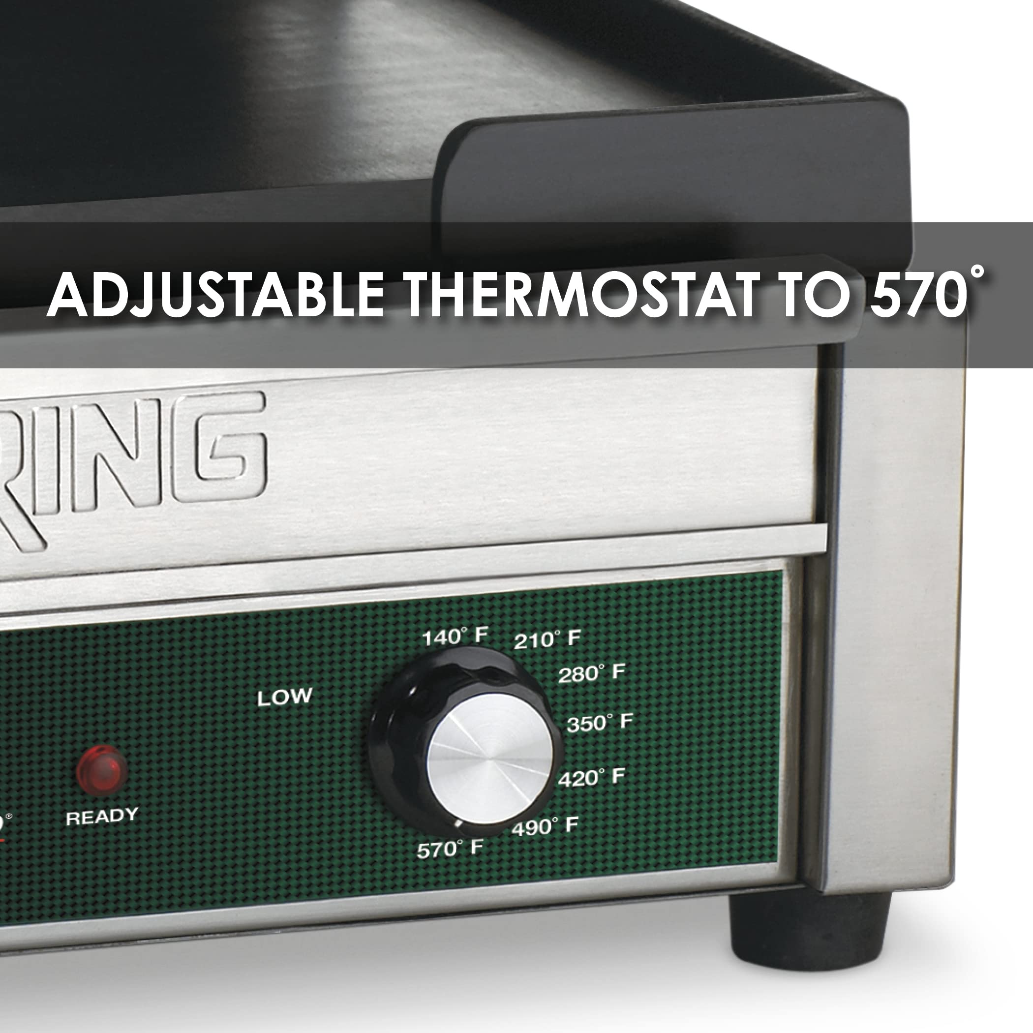 Waring Commercial WFG275T Full Sized 14" x 14" Flat Toasting Grill, 20 Minute Countdown Timer, 120V, 1800W, 5-15 Phase Plug