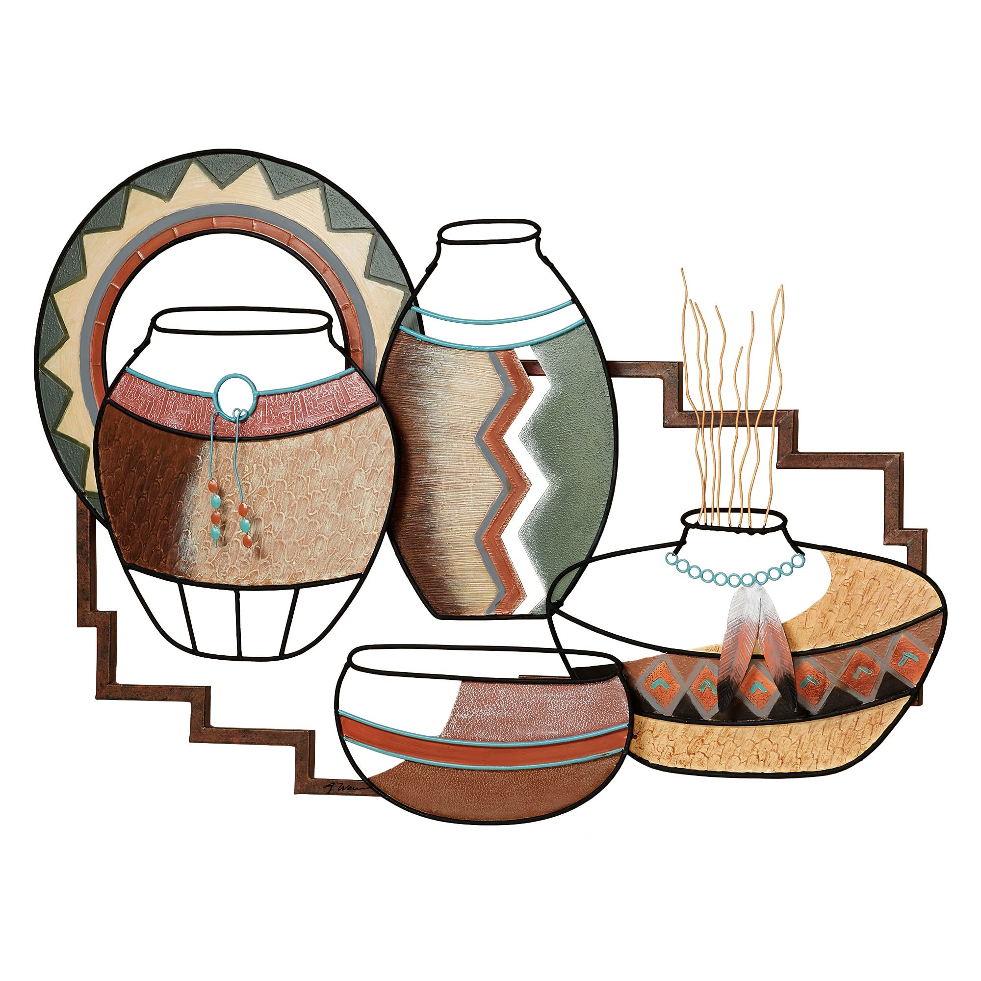 Touch of Class Native Artifacts Metal Wall Sculpture - Multi Earth - One Size Southwestern Style Art Decor - Southwest Aesthetic, Vases, Charger, Bowl