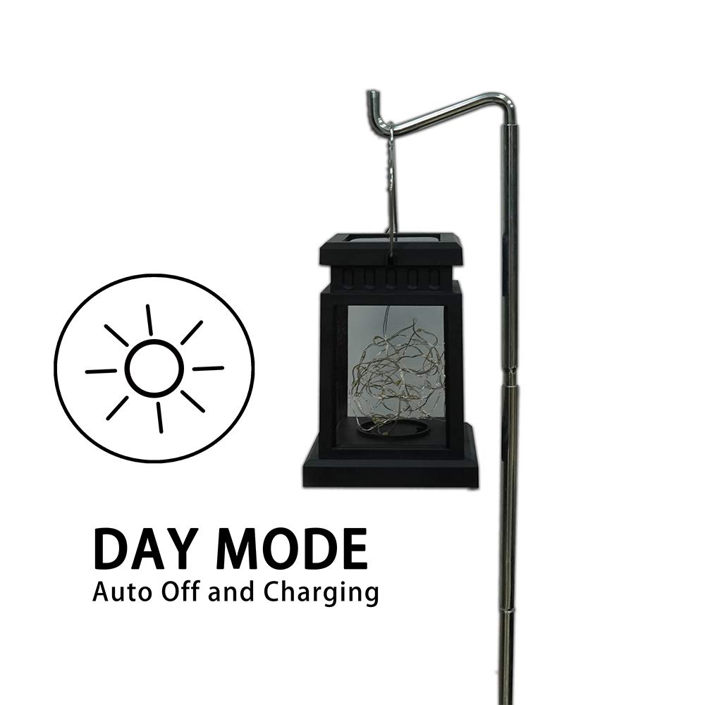 Solar Hanging Lanterns with Shepherd Hook, 2 Pack Decorative Outdoor Garden Hanging Light, IP44 Waterproof Copper Wire Lamp for Garden, Lawn, Yard, Path, Entrance Decoration (Copper Wire)