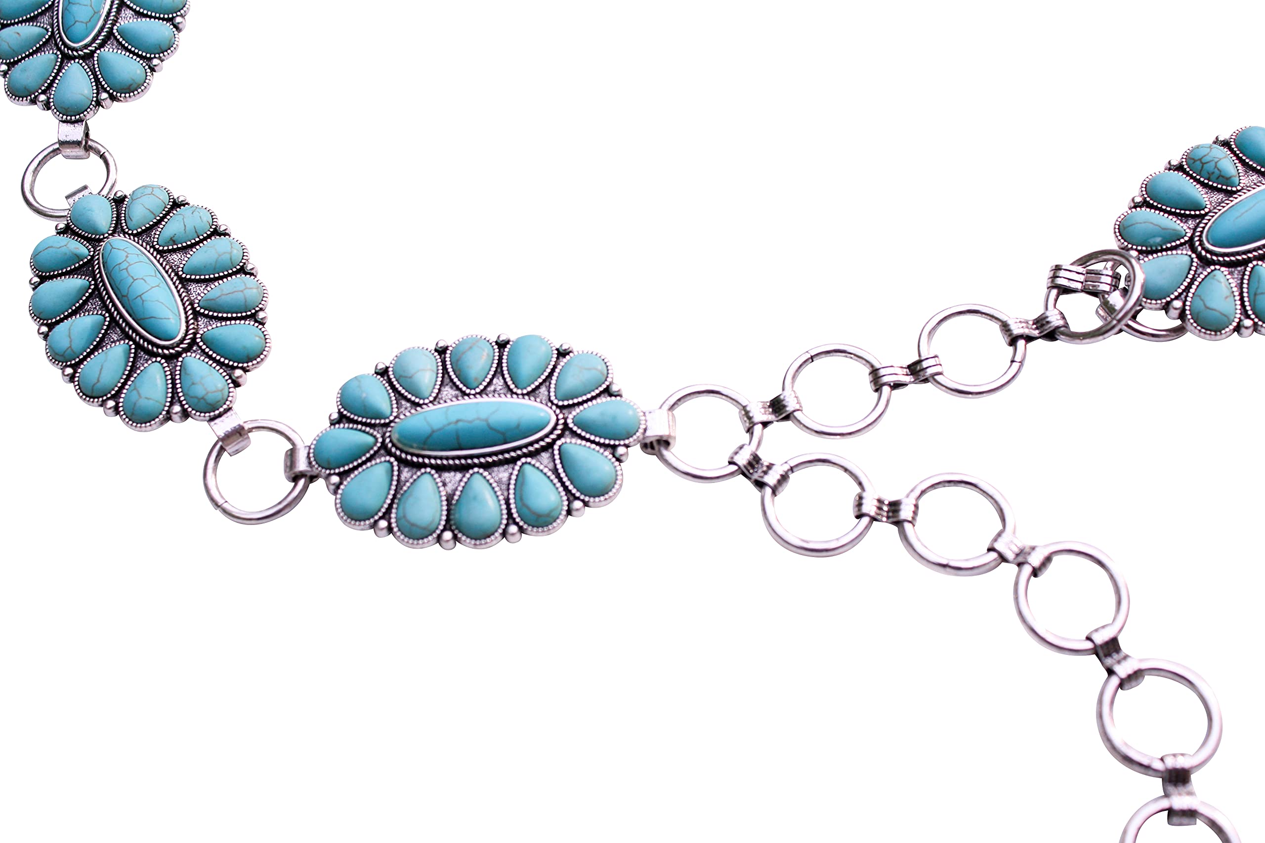 Wonderent Western Turquoise flower Concho Chain Belt No.2 (Turquoise)