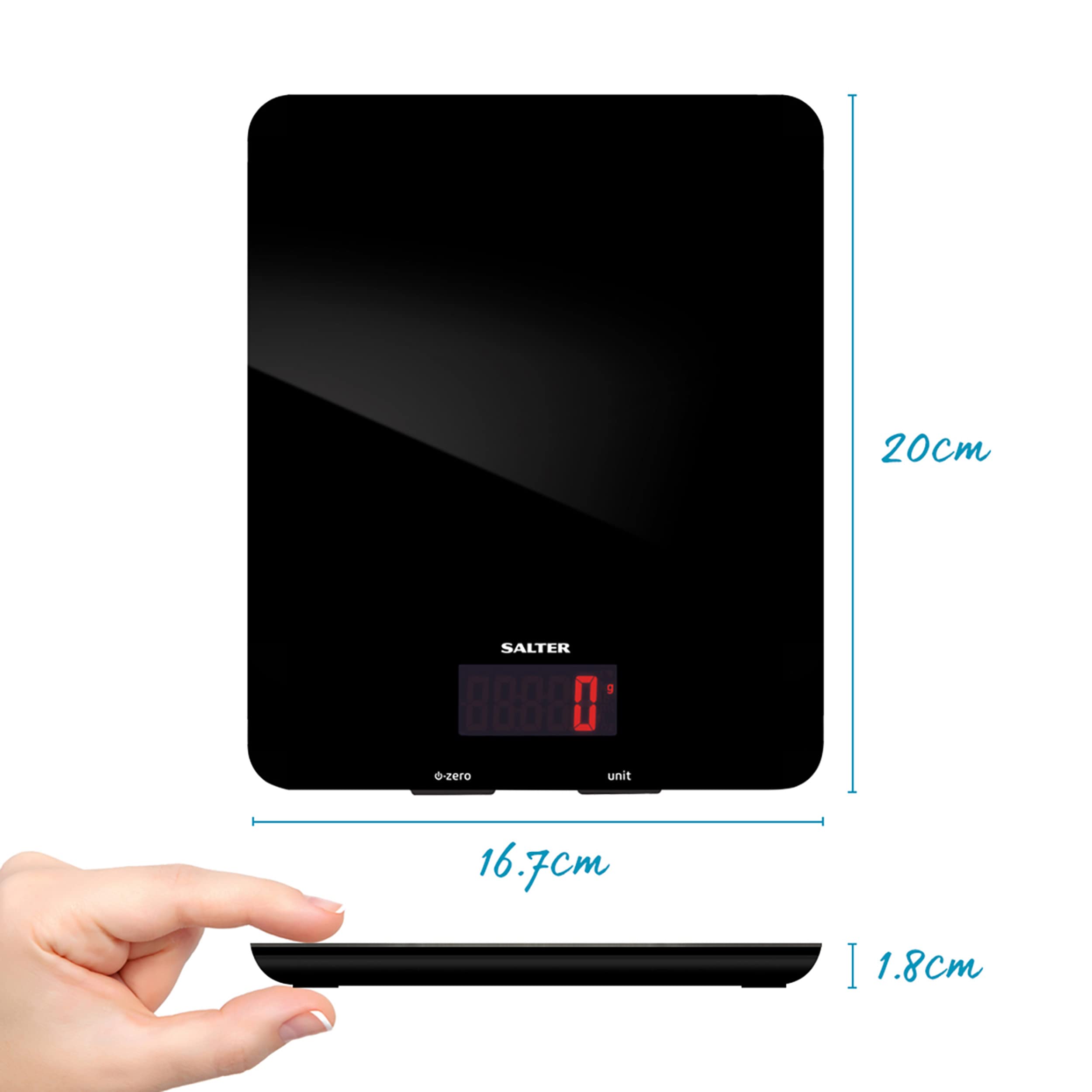 Salter Digital Platform Seen on TV, Stylish Glass Design, Electronic Cooking Scale for Home + Kitchen, Weigh Food 5kg + Liquids in ml and fl. Oz, 5 kg Capacity, Black