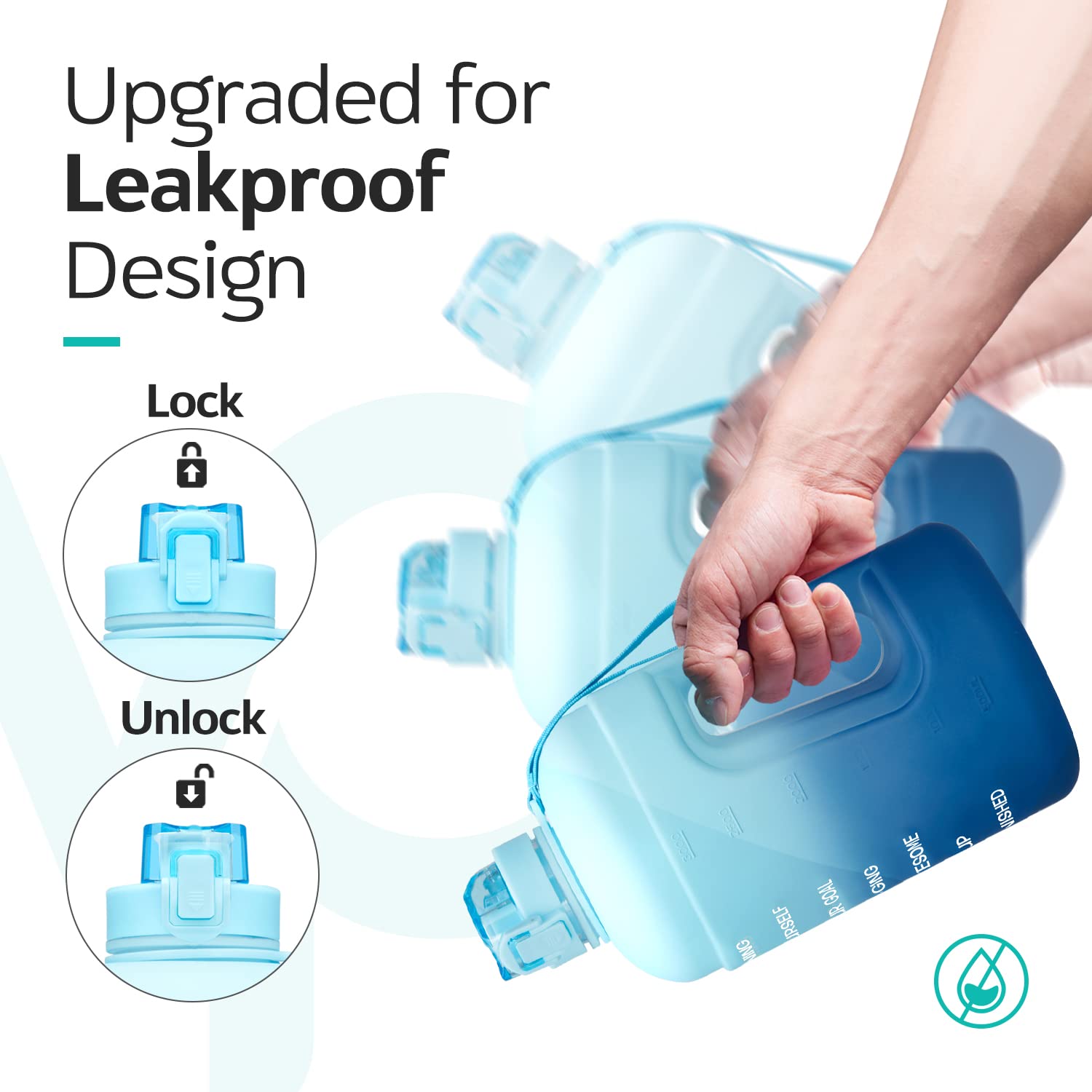Venture Pal Half Gallon Water Bottle - 64 oz Water Bottle with Time Maker & Sturdy Handle - Leakproof Motivational Water Bottle to Track Your Daily Water Intake