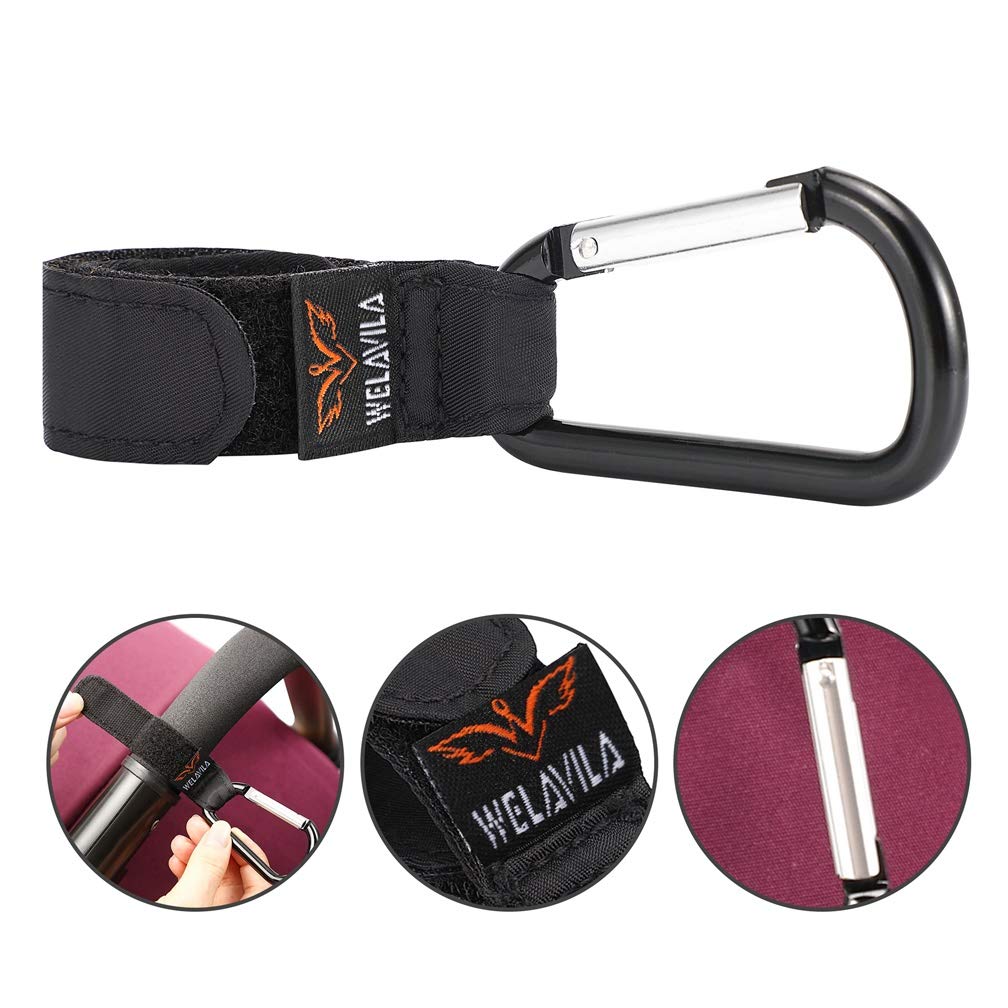 Stroller Hooks, WELAVILA Universal Multi-Purpose Stroller Pram Clips to Hang Your Diaper Bag & Shopping Bag on Buggy or Pushchair, 2 Pack, Black