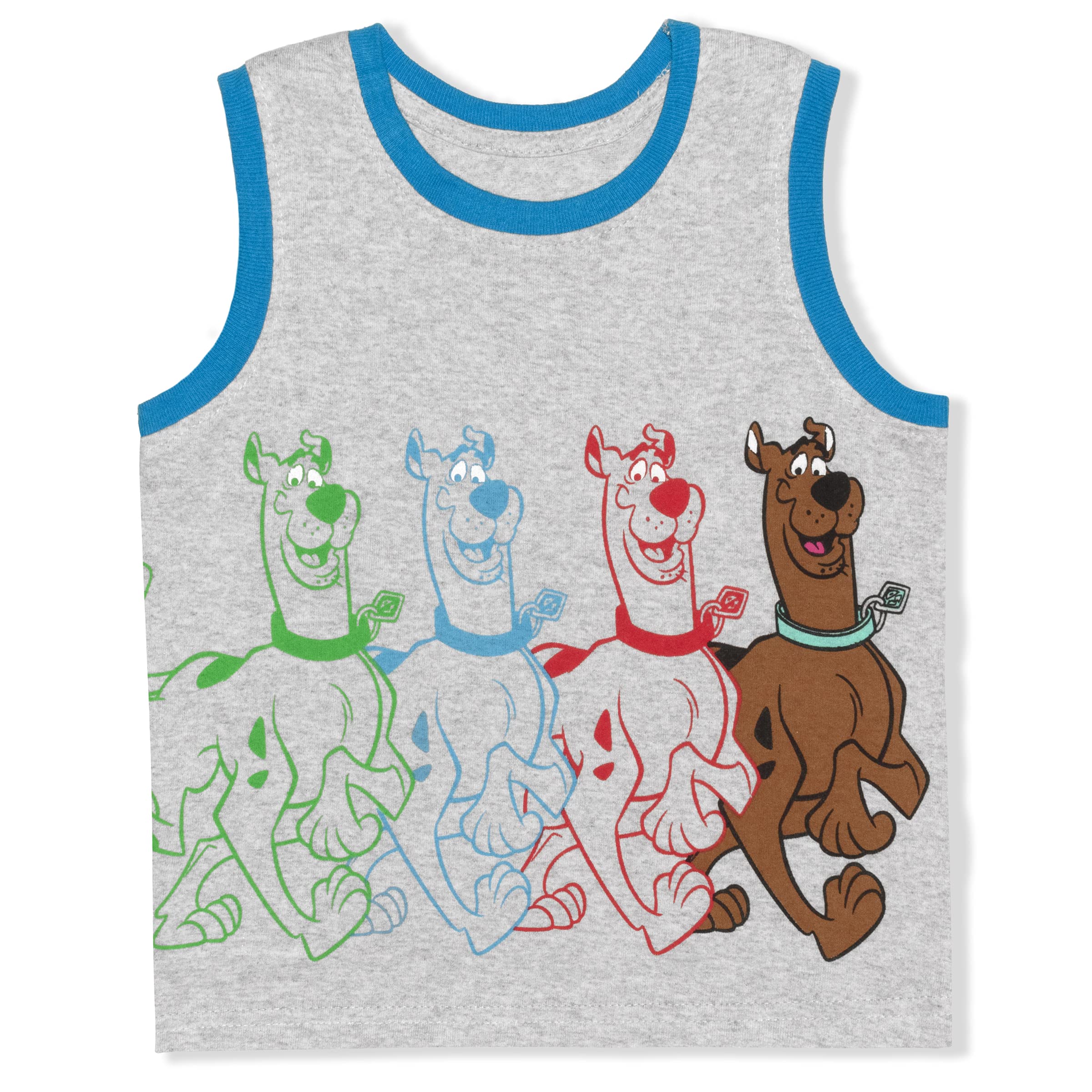 Warner Bros. Scooby Doo Boys’ Short Sleeve T-Shirt, Tank Top and Short Set for Toddler and Little Kids – Blue/Grey