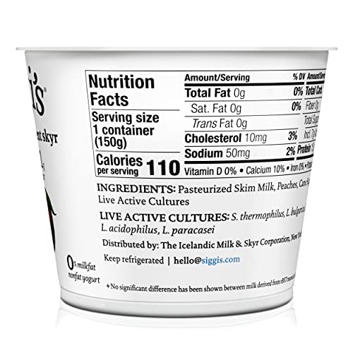 siggi's Icelandic Strained Nonfat Yogurt, Peach, 5.3 oz. Single Serve Cup – Thick, Protein-Rich Yogurt Snack