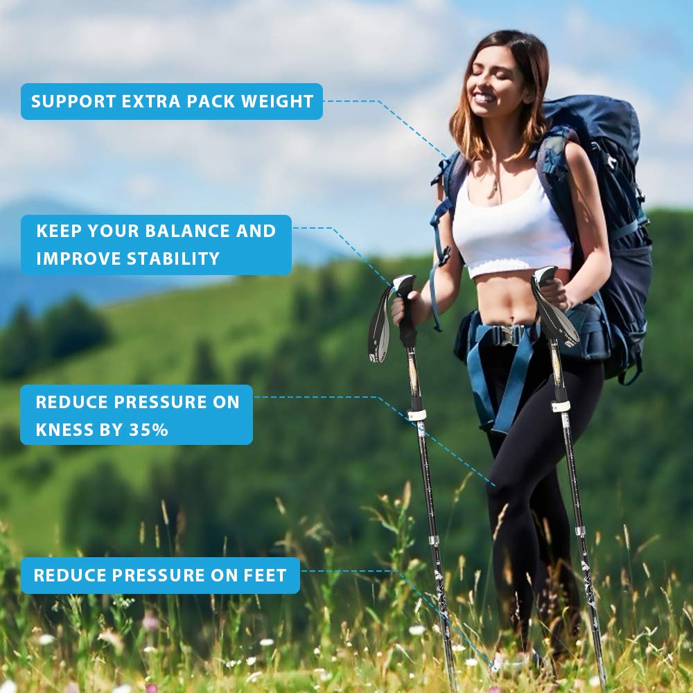 Winkeyes Folding Hiking Poles - 2pc Pack Collapsible Trekking Poles Lightweight & Antishock Aluminum 7075 Walking Stick with Adjustable Quick Flip-Lock for Men, Women, Black