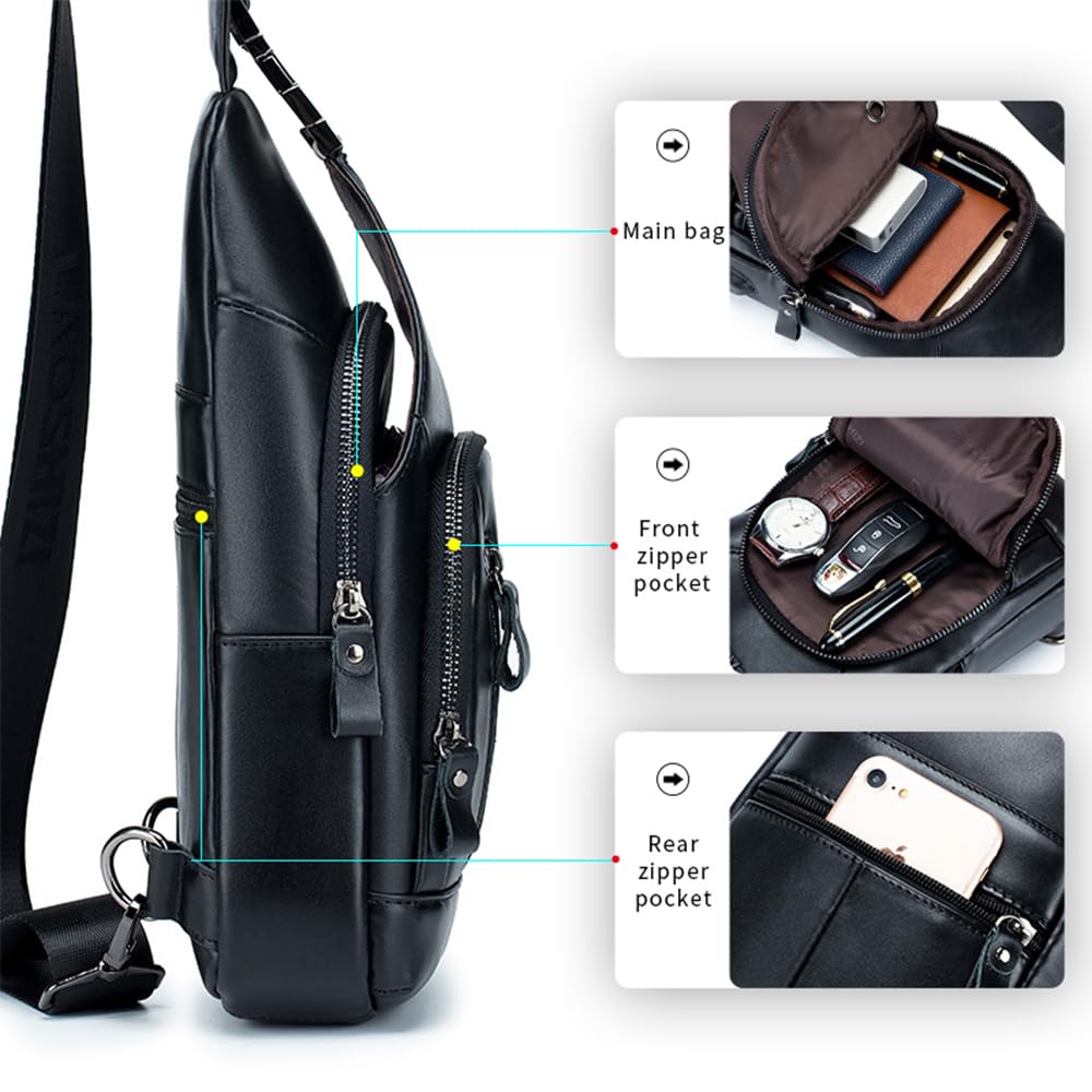 pundarika Leather Sling Bag for Men,small Crossbody Shoulder bag for men,men’s shoulder pack crossbody sling backpack.-black