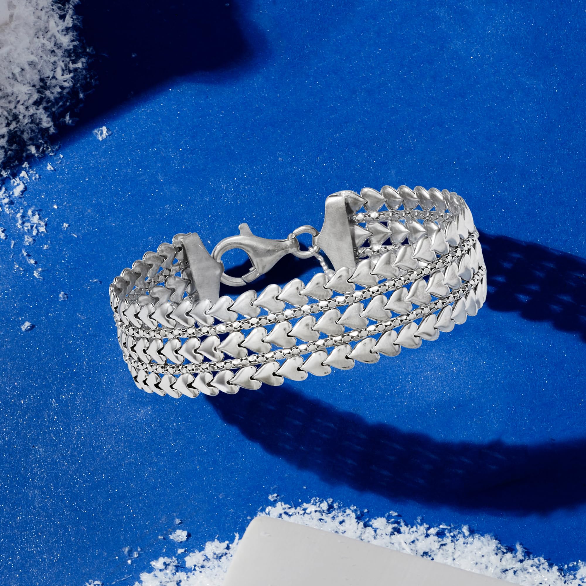 Ross-Simons Italian Sterling Silver Multi-Row Heart Bracelet