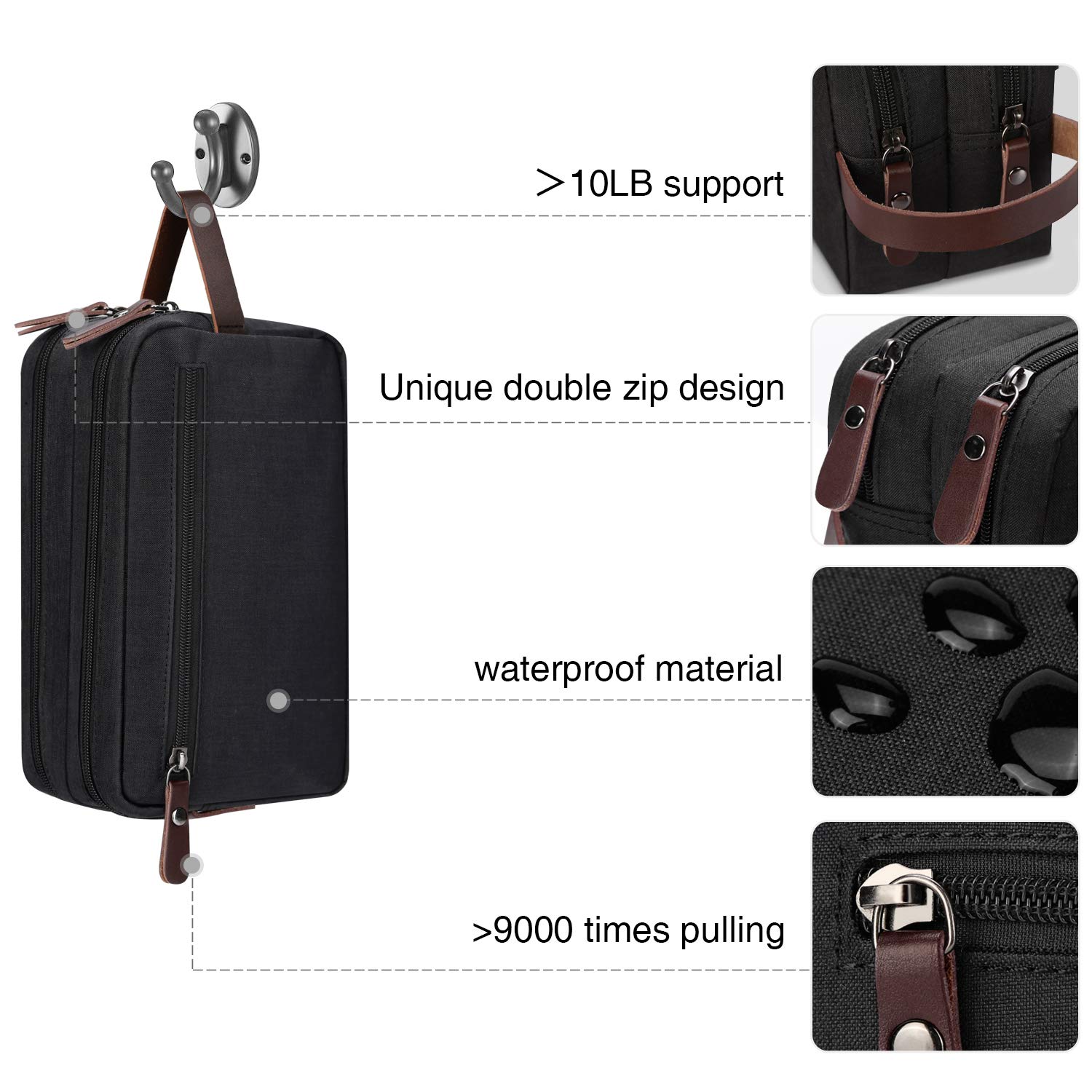 TOUPONS Men's Travel Toiletry Organizer Bag Water-resistant Shaving Dopp Kit Bathroom Bag (Black Water-resistant)