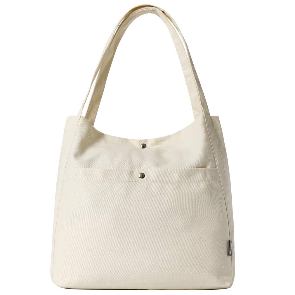 Women Canvas Shoulder Tote Bags Lightweight Hobo Handbags for Work School Top Handle Purse (White)