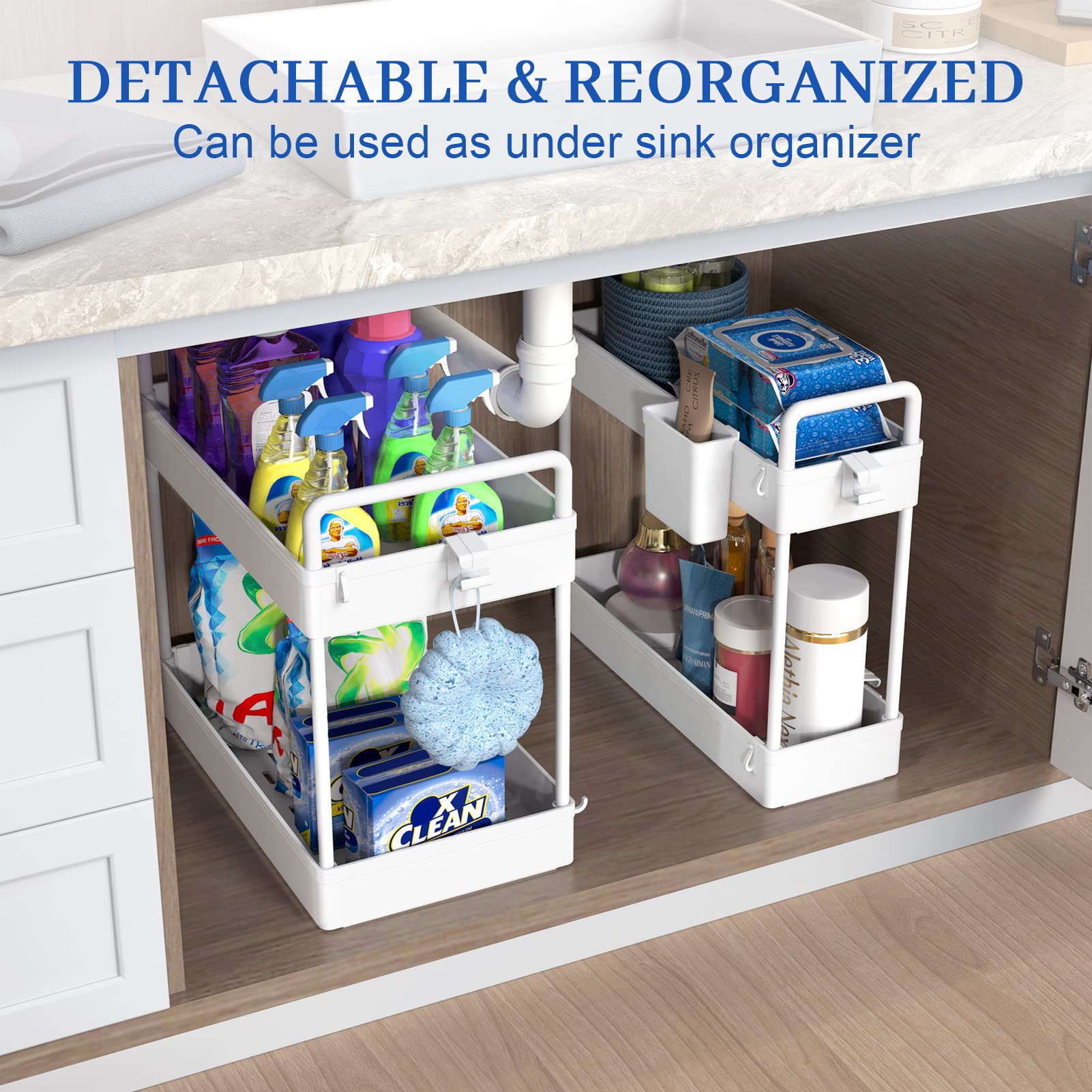 SOLEJAZZ Rolling Storage Cart, 4 Tier Laundry Room Organizer Bathroom Storage Carts, Mobile Storage Shelves with Brake Wheels, Utility Cart for Apartment Bedroom Office Garage, Kitchen, White, 2 Pack