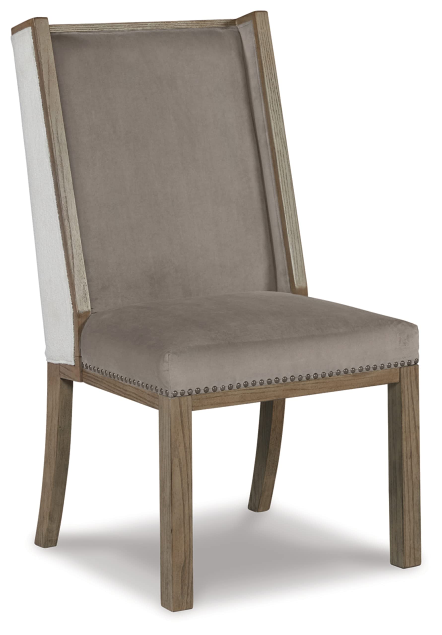 Signature Design by Ashley Chrestner 19.38" Modern Upholstered Dining Side Chair with Nailheads, 2 Count, White & Light Brown