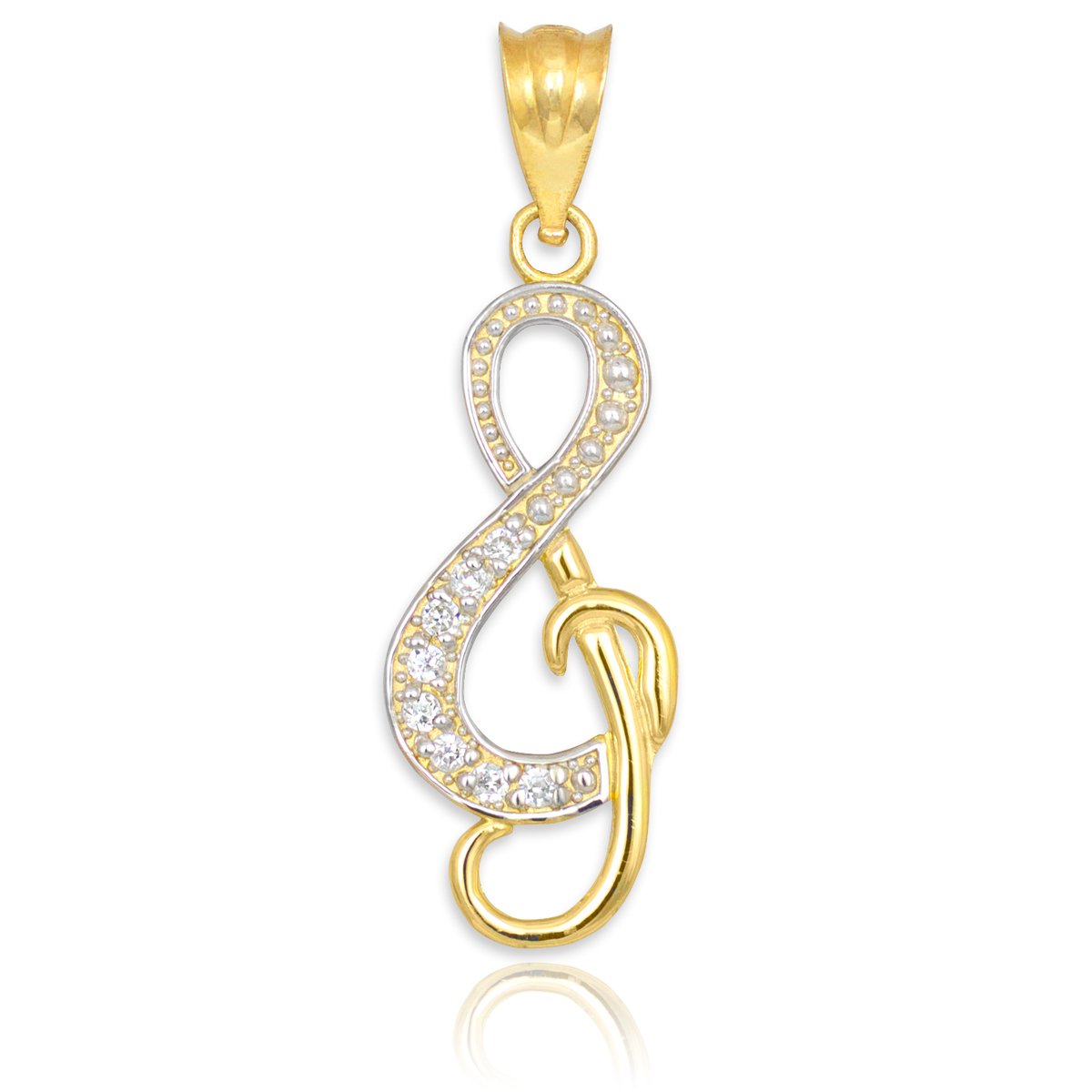 Sideways Crosses 10k Yellow Gold Diamond Treble Clef Charm Music Note Pendant Necklace, 18"