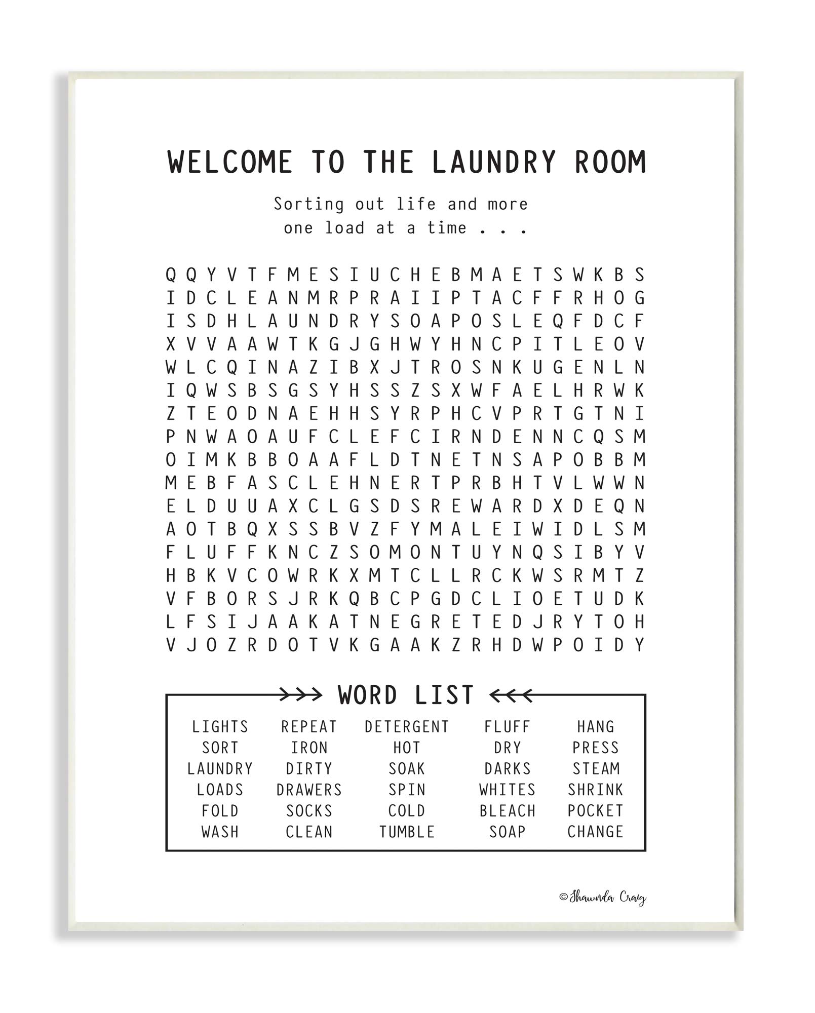 Stupell Industries Black and White Laundry Room Crossword Puzzle Sign Wall Plaque, 10 x 15, Multi-Color