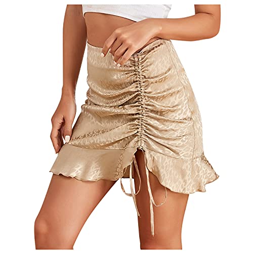 Womens Red Skirt Plus Size Teacher Outfits for Women Long Pleated Zipper Fishtail Print Leopard Sexy Satin