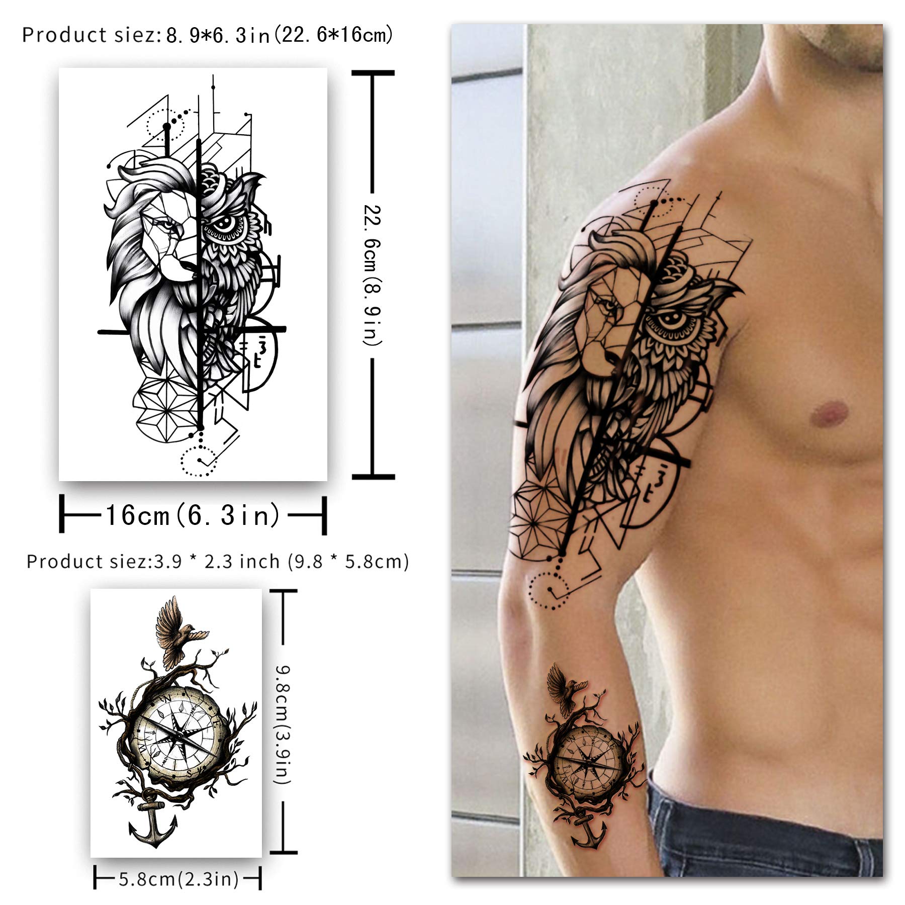 Yazhiji 56 Sheets Temporary Tattoos Stickers 11 Sheets Half Arm Shoulder Tattoos for Men or Women with 45 Sheets Tiny Fake Tattoo
