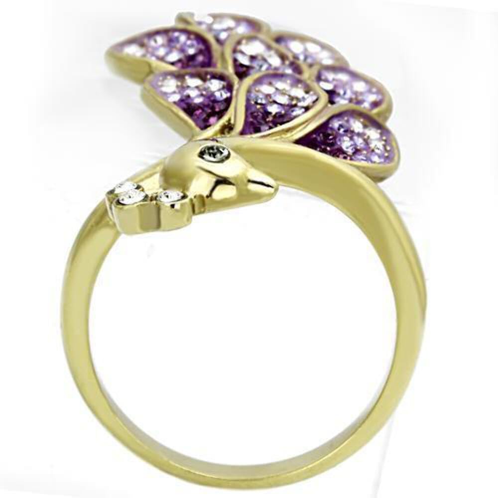 Womens Ring Gold Peacock Purple Stainless Steel Ring with Top Grade Crystal in Multi Color 7