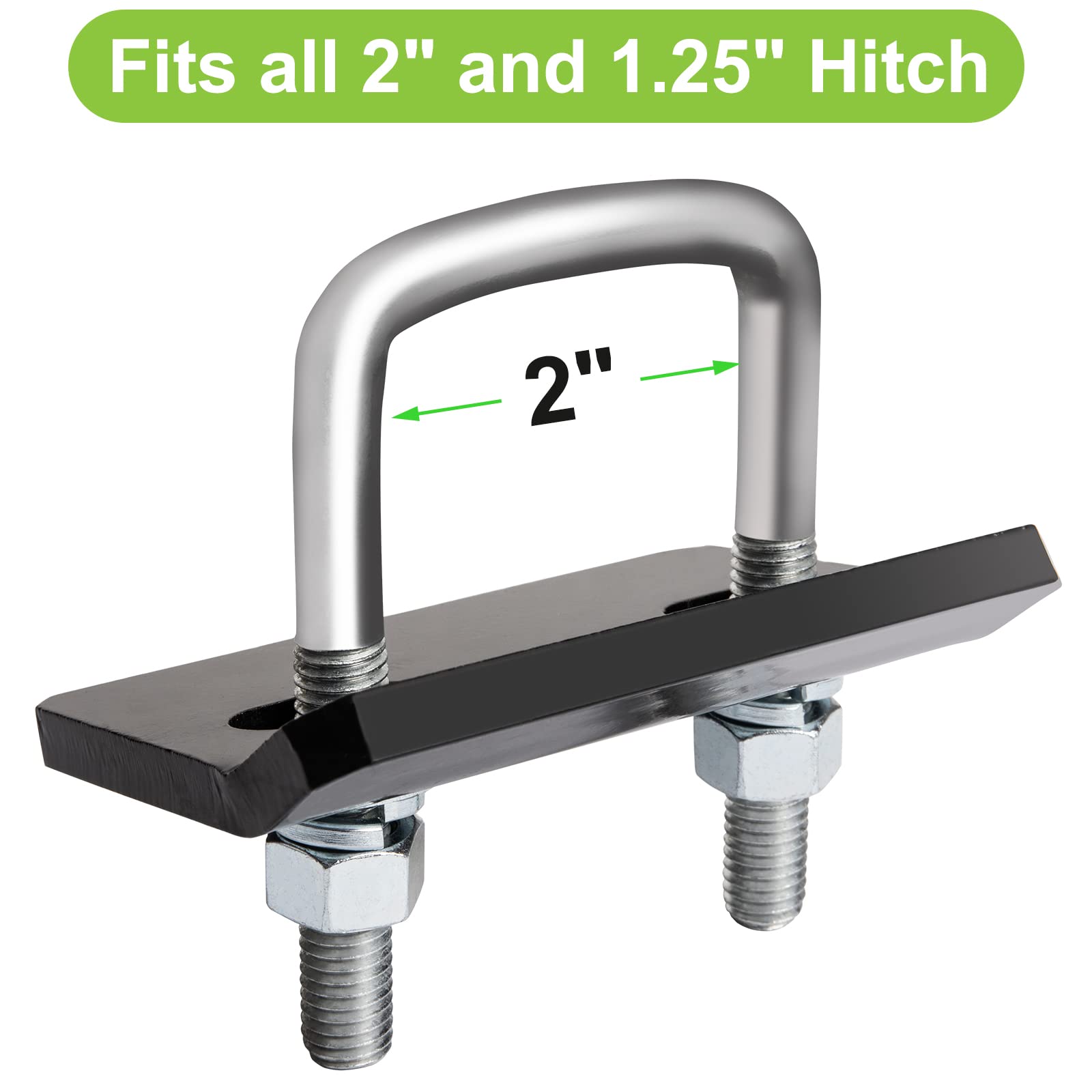 Spurtar Hitch Tightener for 1.25" and 2" Hitches, Anti Rattle Hitch Tightener Extender Wobble Stop & Quiet Lock Down U-Bolt Heavy Duty Anti-Rust 304 Stainless Steel Quick Easy Installation - Black