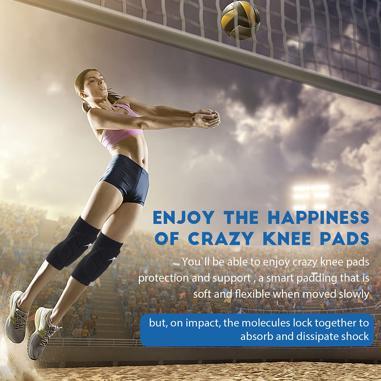 Volleyball Knee Pads,Knee Compression Sleeve Support for Men Women with High Protection Pads,Professional Grade Knee Pads for Running,Meniscus Tear,ACL,Arthritis,Joint Pain Relief