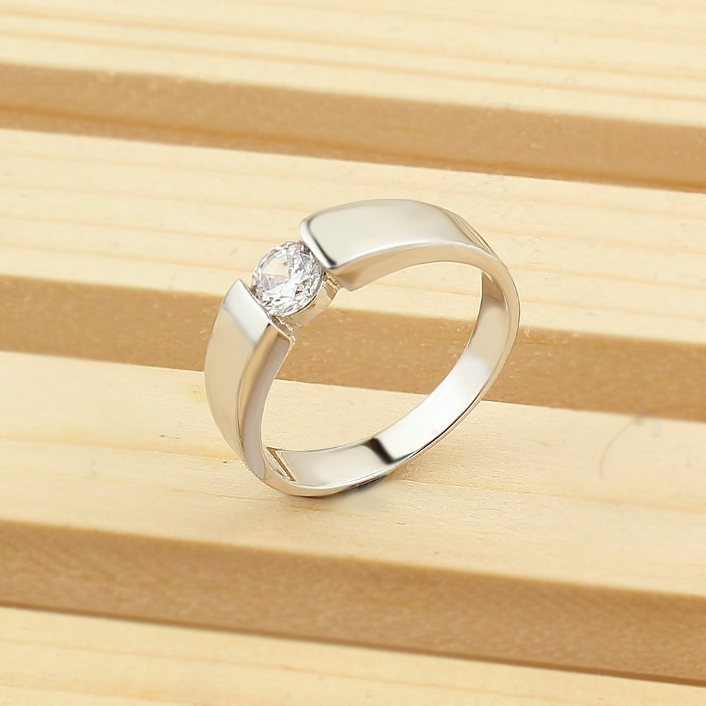 Viyino 925 Sterling Silver Ring Cubic Zircon Engagement Promise Band Solitaire Ring (10)