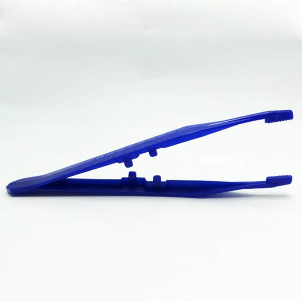 SUPVOX 100pcs Plastic Tweezers Disposable Forceps for DIY Craft Medical Beads Tweezers (Blue)