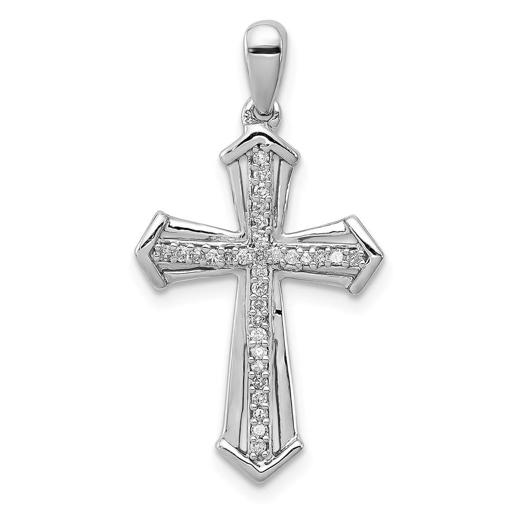 Solid 925 Sterling Silver Diamond Cross Pendant Small Charm 1" (.13 cttw.)