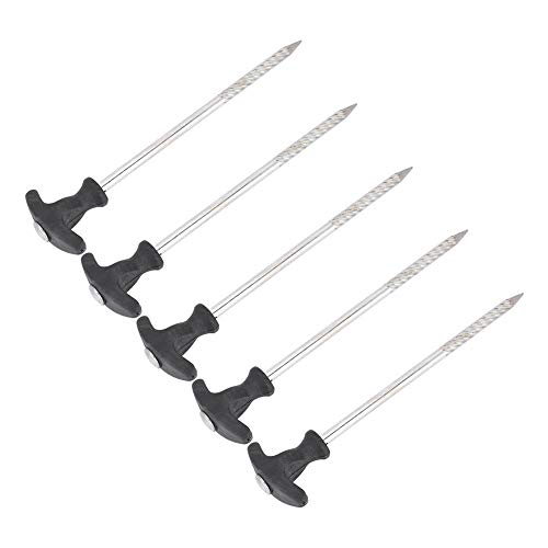 Tent Stakes,Set of 5 Heavy Duty Stainless Steel Tent Peg Ground Nails Screw Nail Stakes for Frozen Soil Ice Surface