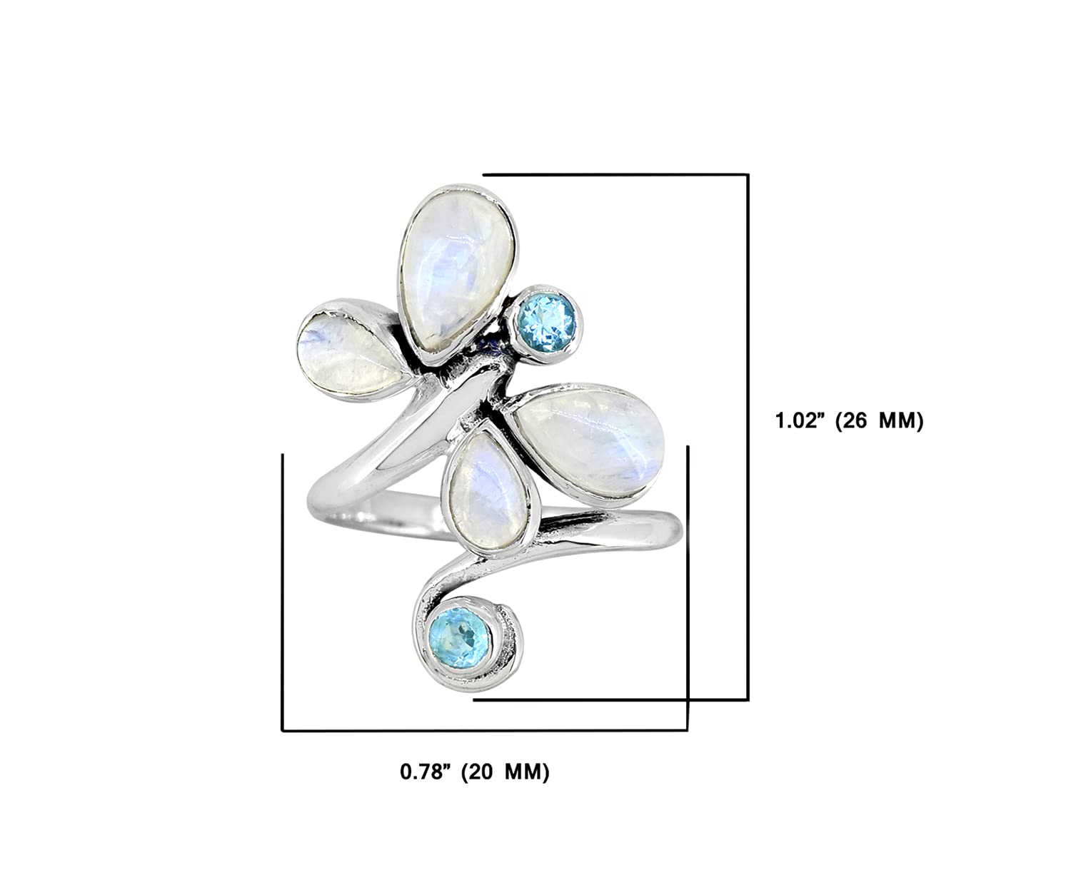 YoTreasure Moonstone & Blue Topaz Chunky Ring in .925 Sterling Silver