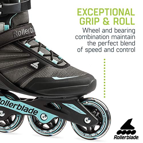 Rollerblade Zetrablade Women's Adult Fitness Inline Skate, Black and Light Blue, Performance Inline Skates