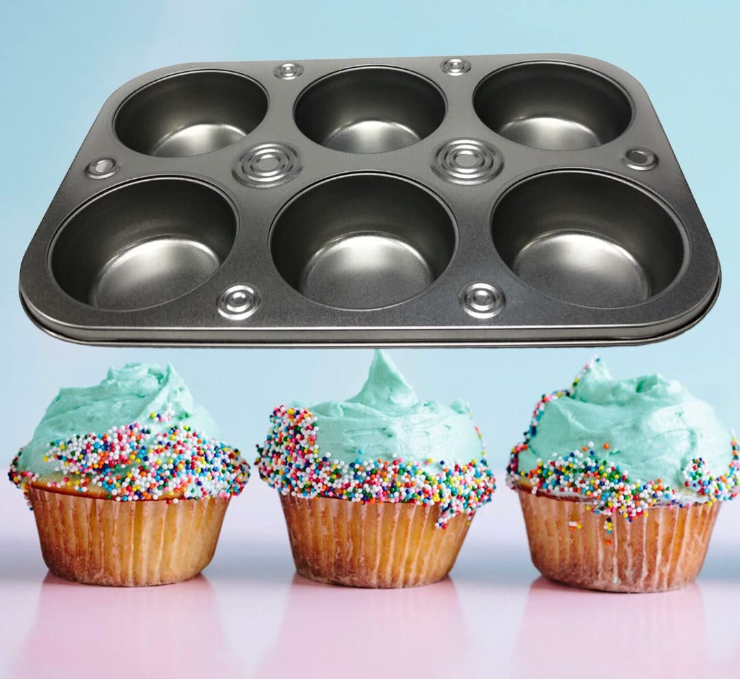 Stainless Steel Muffin Pan Tin for Baking, 6-Cup Metal Cupcake Pan Tray, Non-toxic & Healthy, Oven & Dishwasher Safe