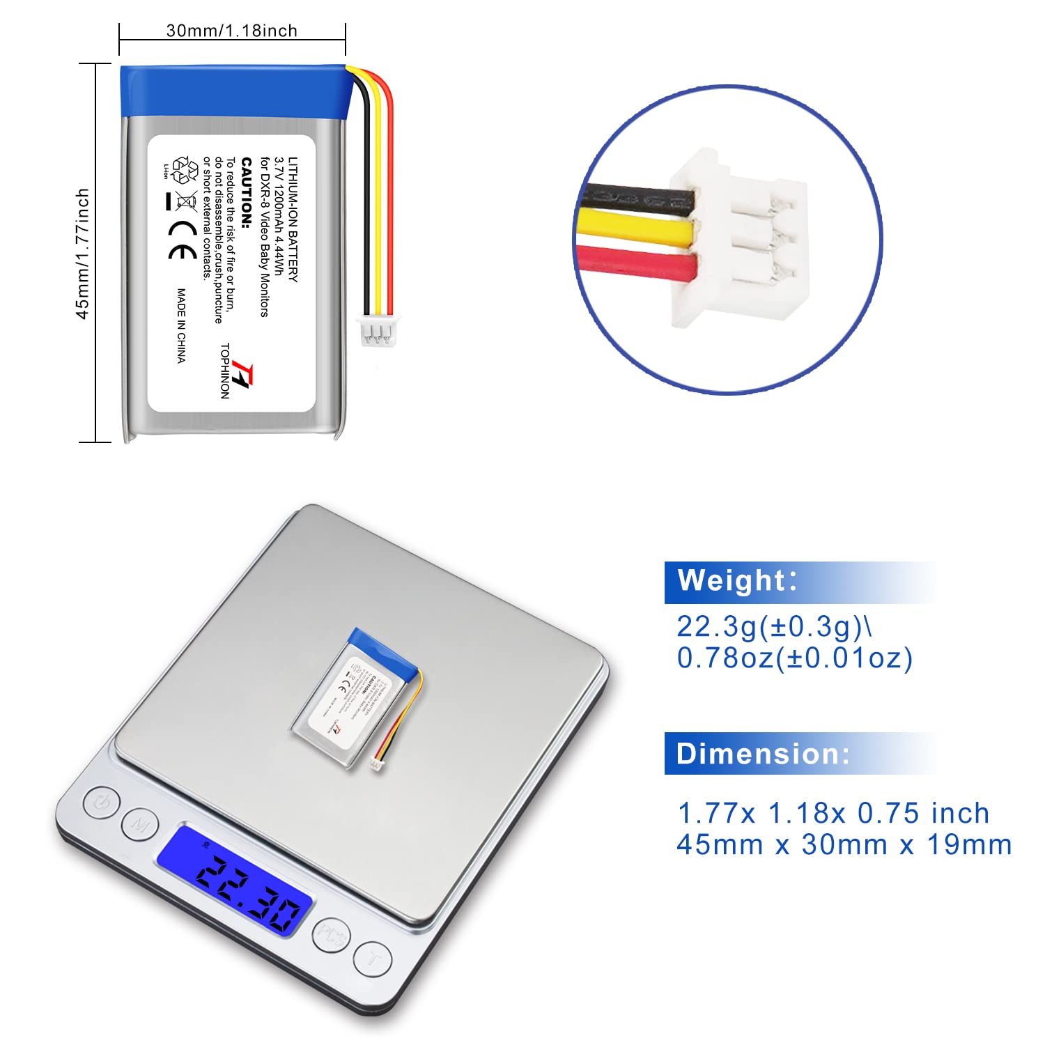 Tophinon Replacement Battery for Infant Optics DXR-8 Baby Monitor Battery Sp 803048,3.7V 1200mAh Lithium-ion Rechargeable