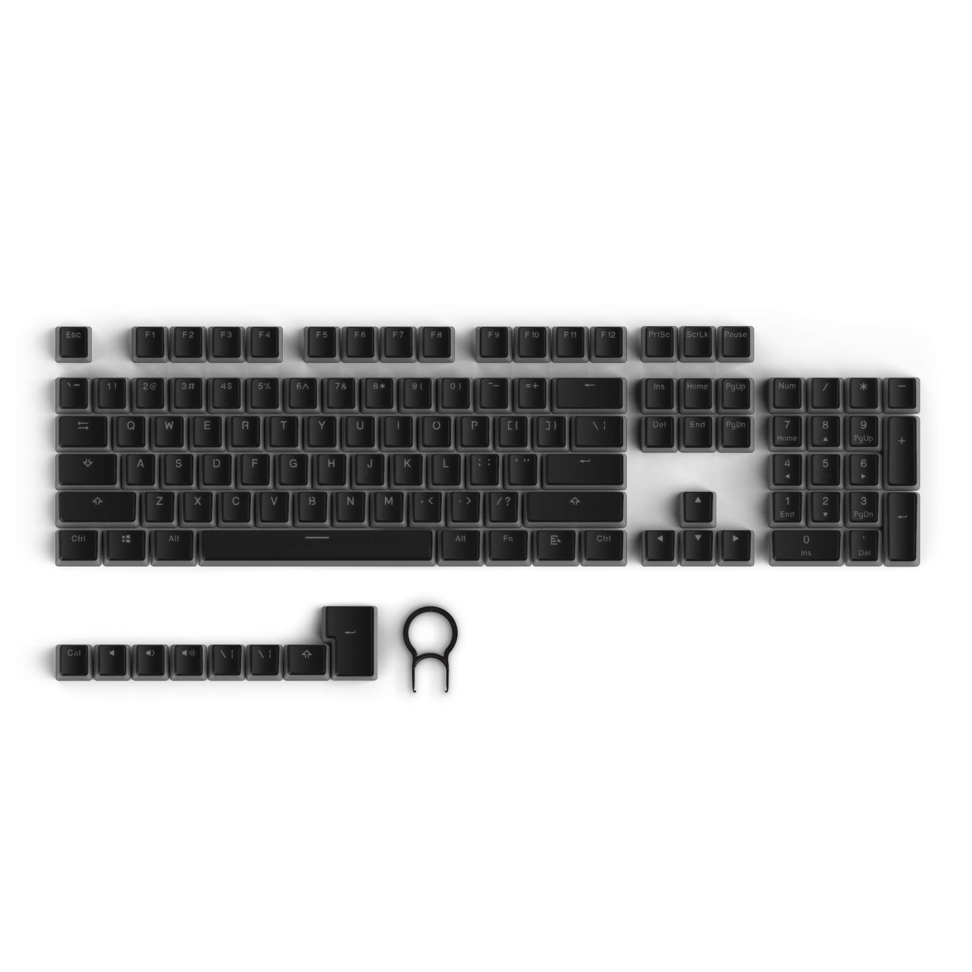 TECWARE PBT Keycaps Two Tone Keycap Set, Full Keys 111 Keys with Keycap Puller, Double Shot Gaming Keycaps for Mechanical Keyboards Keyboard Keys, English (US, ANSI) (Black/Gray)