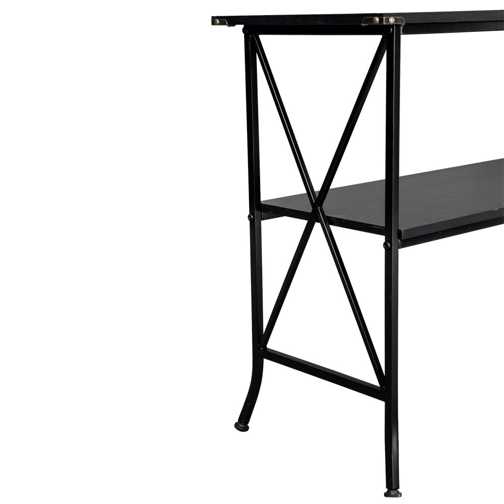 SSLine 2-Shelf Wood Sofa Console Table Classic X-Design Entryway Accent Tables 15.7" W Black Finish Hall Table Home Office Occasional Bookcase Display Shelves Organizer w/Metal Frame, Easy Assembly
