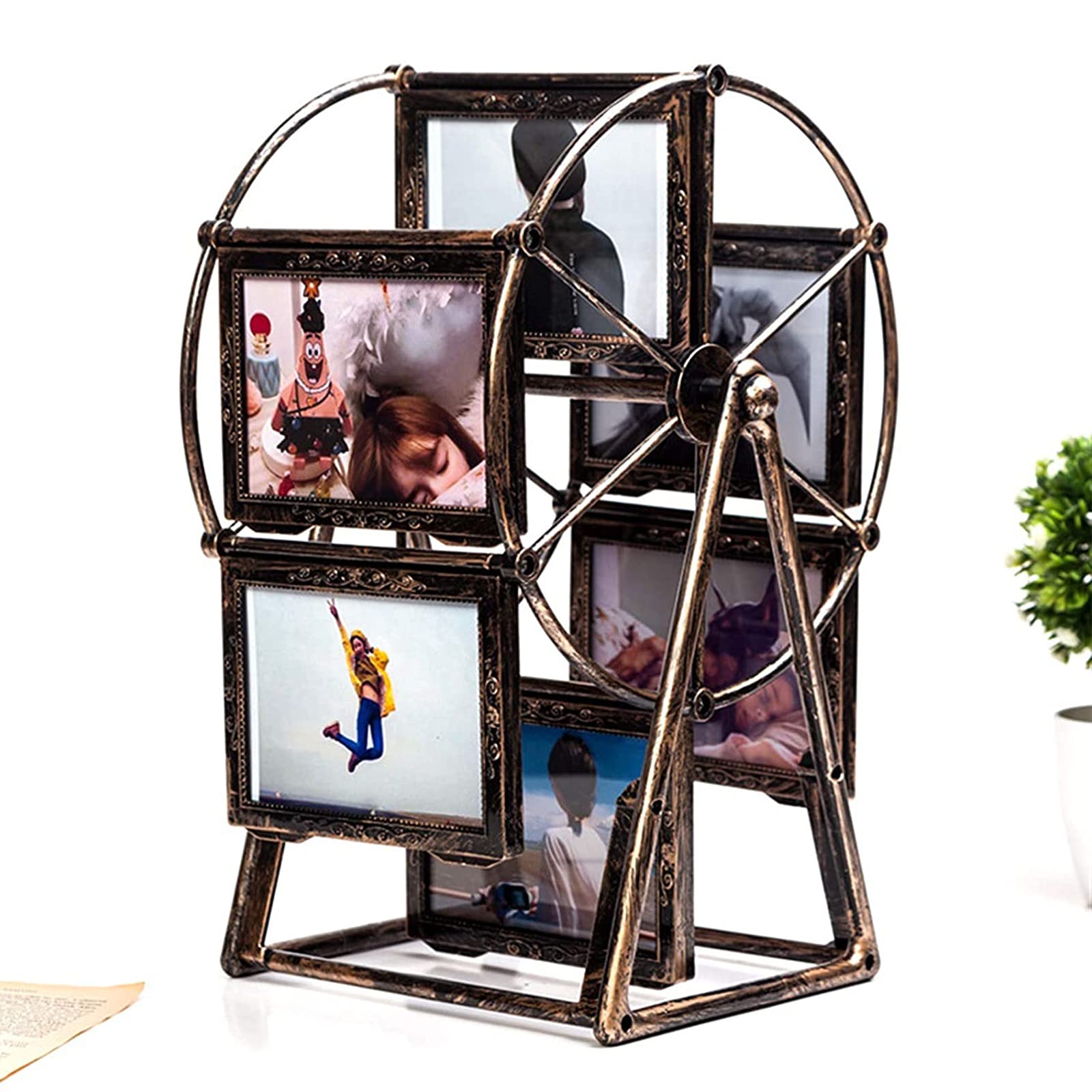 SURPRIZON Retro Vintage Rotating Ferris Wheel Picture Frame, Personalized Family Photo Frame Shows for 12 Photos Home Décor Christmas Birthday Gifts (Upgrade)